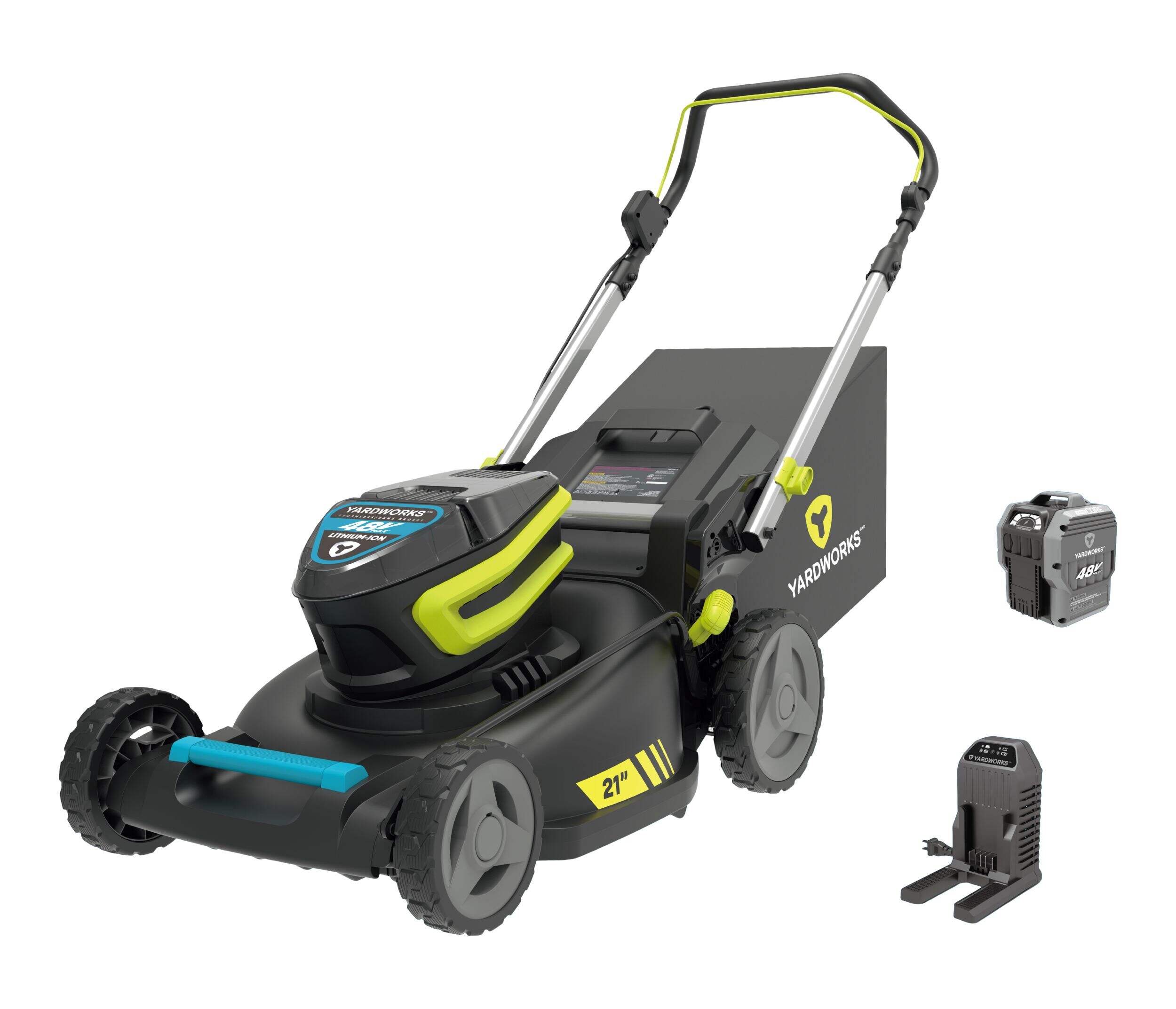 Tondeuse à pousser sans balai Yardworks 3-en-1, 48 V, 21 po, batterie 6 Ah et chargeur ...