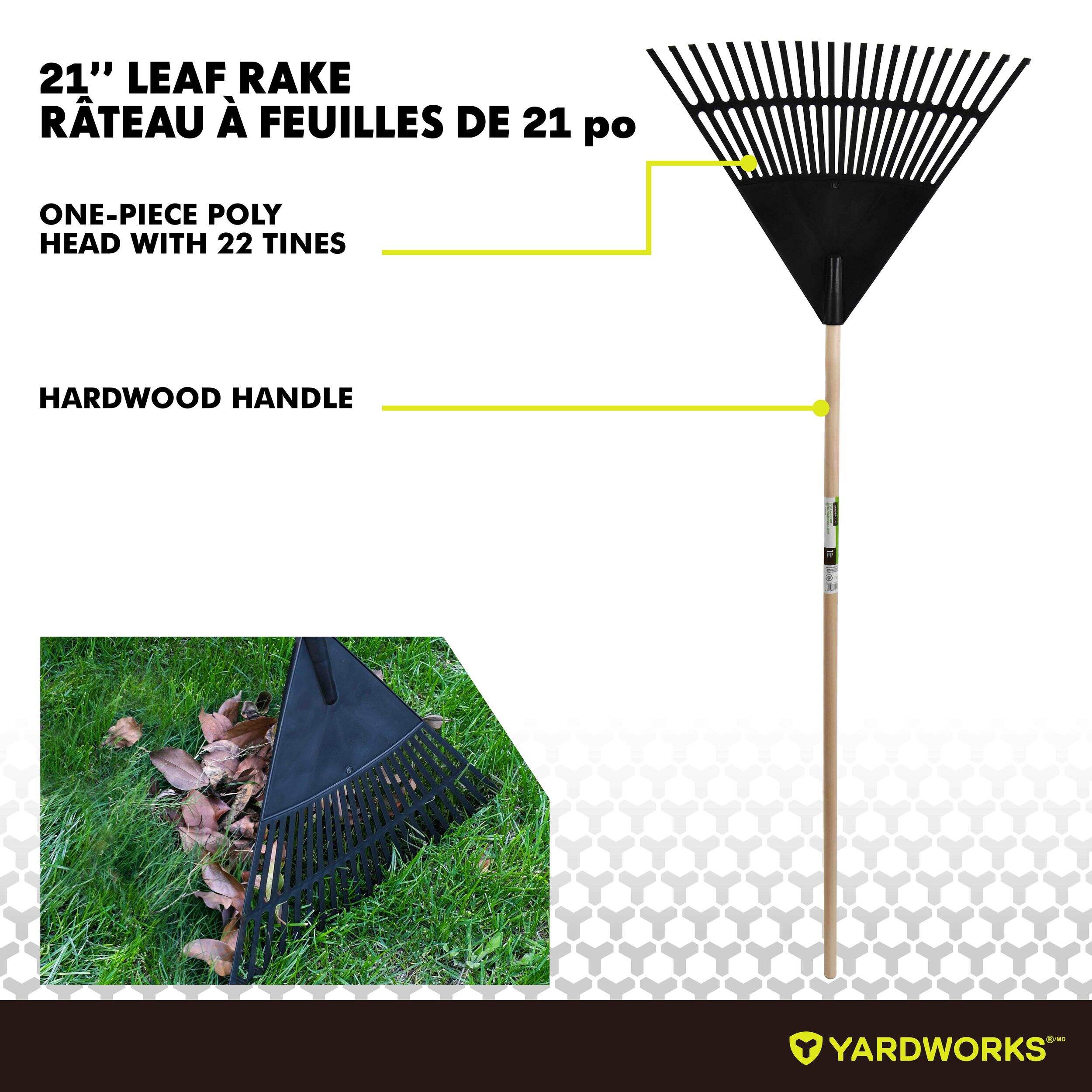 Garden Club 22-in Wide Poly 22-Tine Leaf Rake, 59-in Hardwood Shaft ...