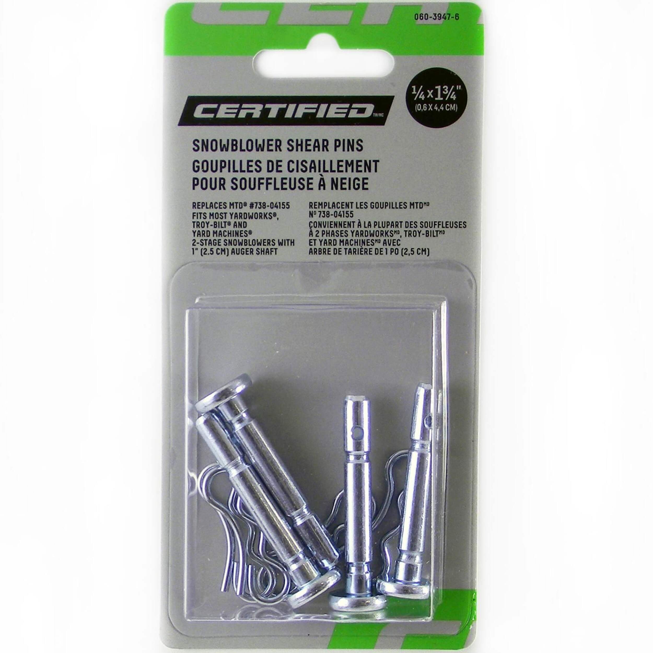 Certified Snowblower Replacement Shear Pins 4 Pk Incl Cotter Pins 1