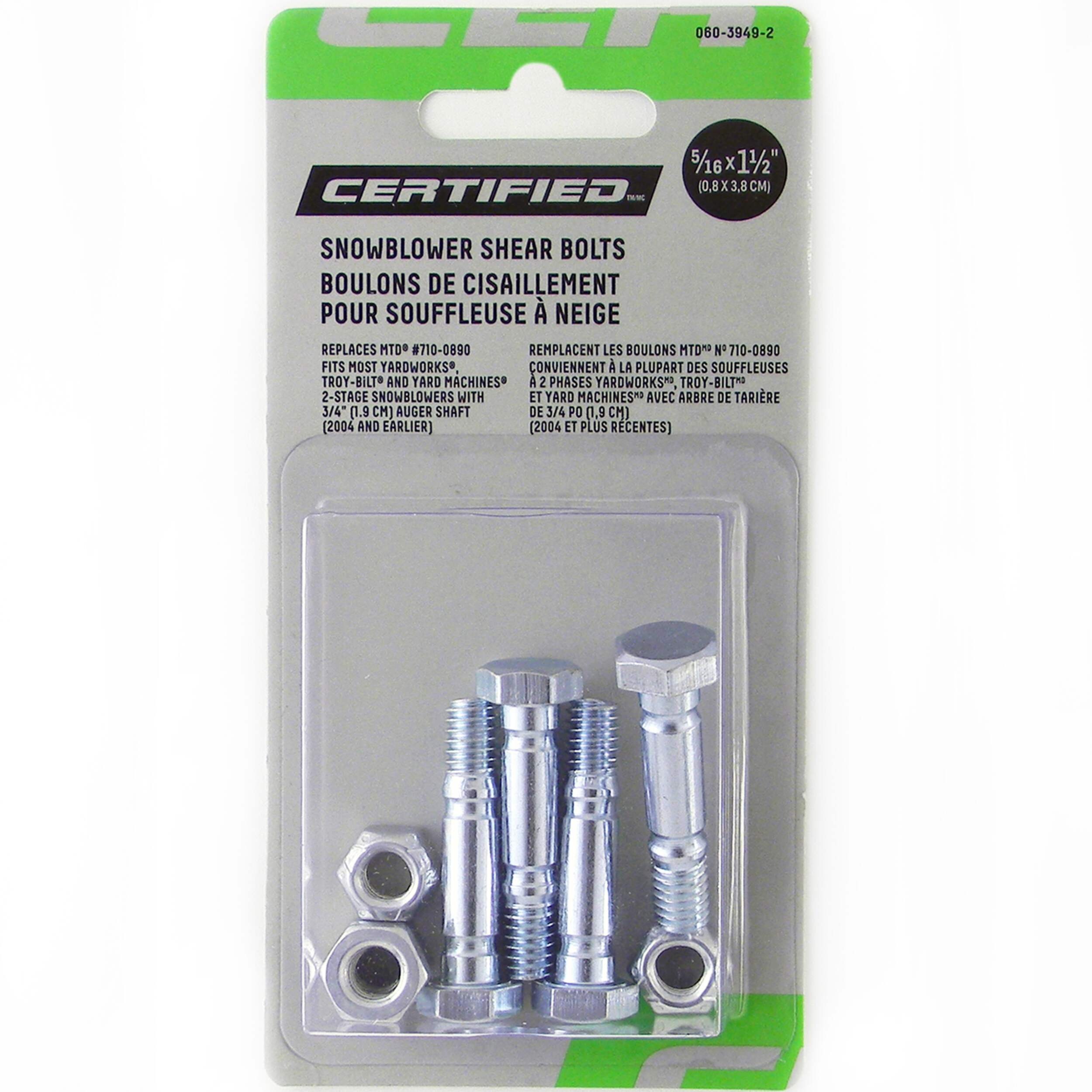 Certified Snowblower Replacement Shear Bolt 2 Pk 5 16 X 1 5 In