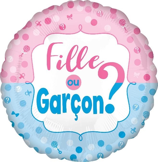 "Fille ou Garçon" French Round Satin Foil Balloon, Blue/Pink, Polka Dot ...