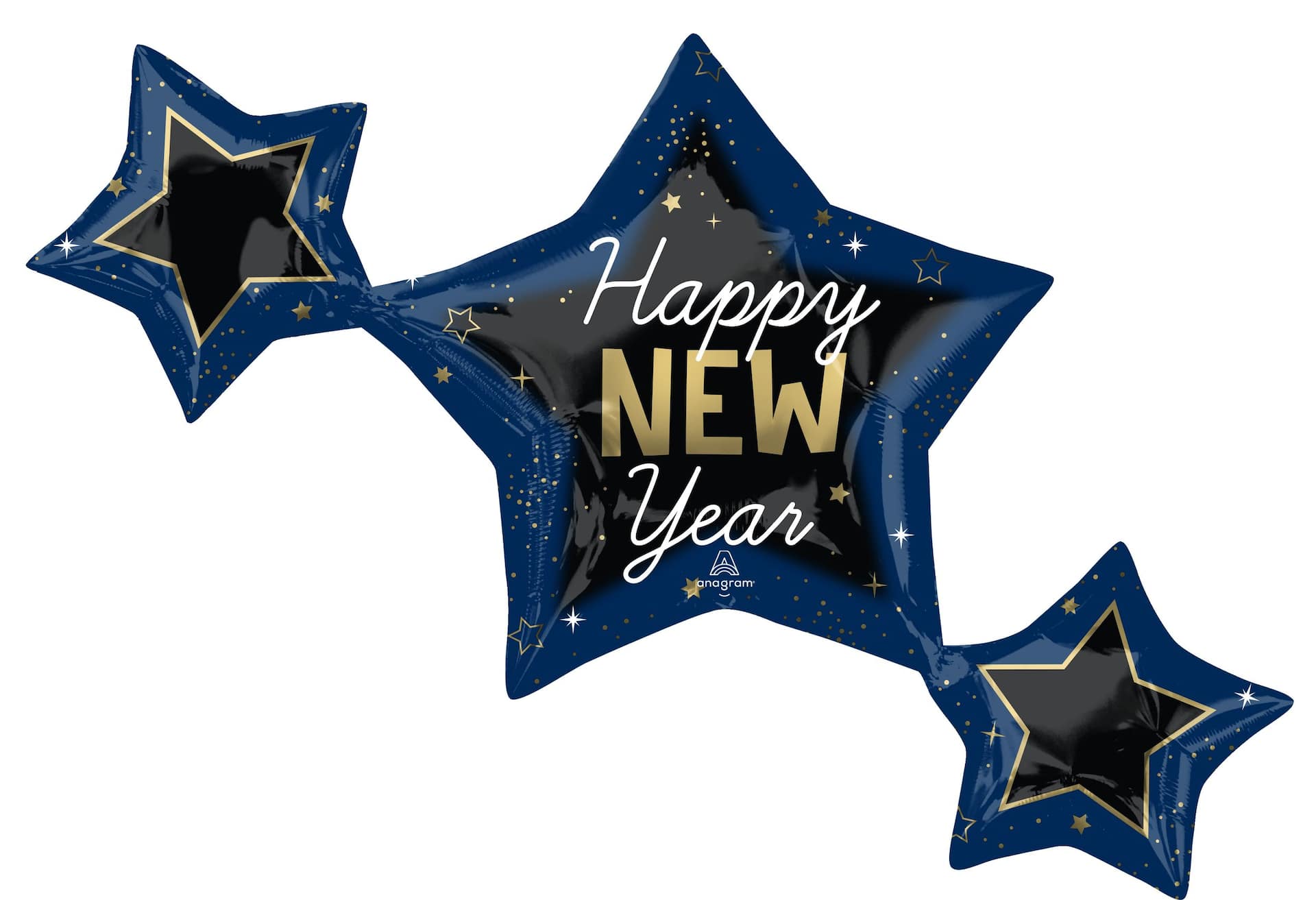Happy New Year Star Satin Stacked Foil Balloon Blueblack 40 In Helium Inflation And Ribbon