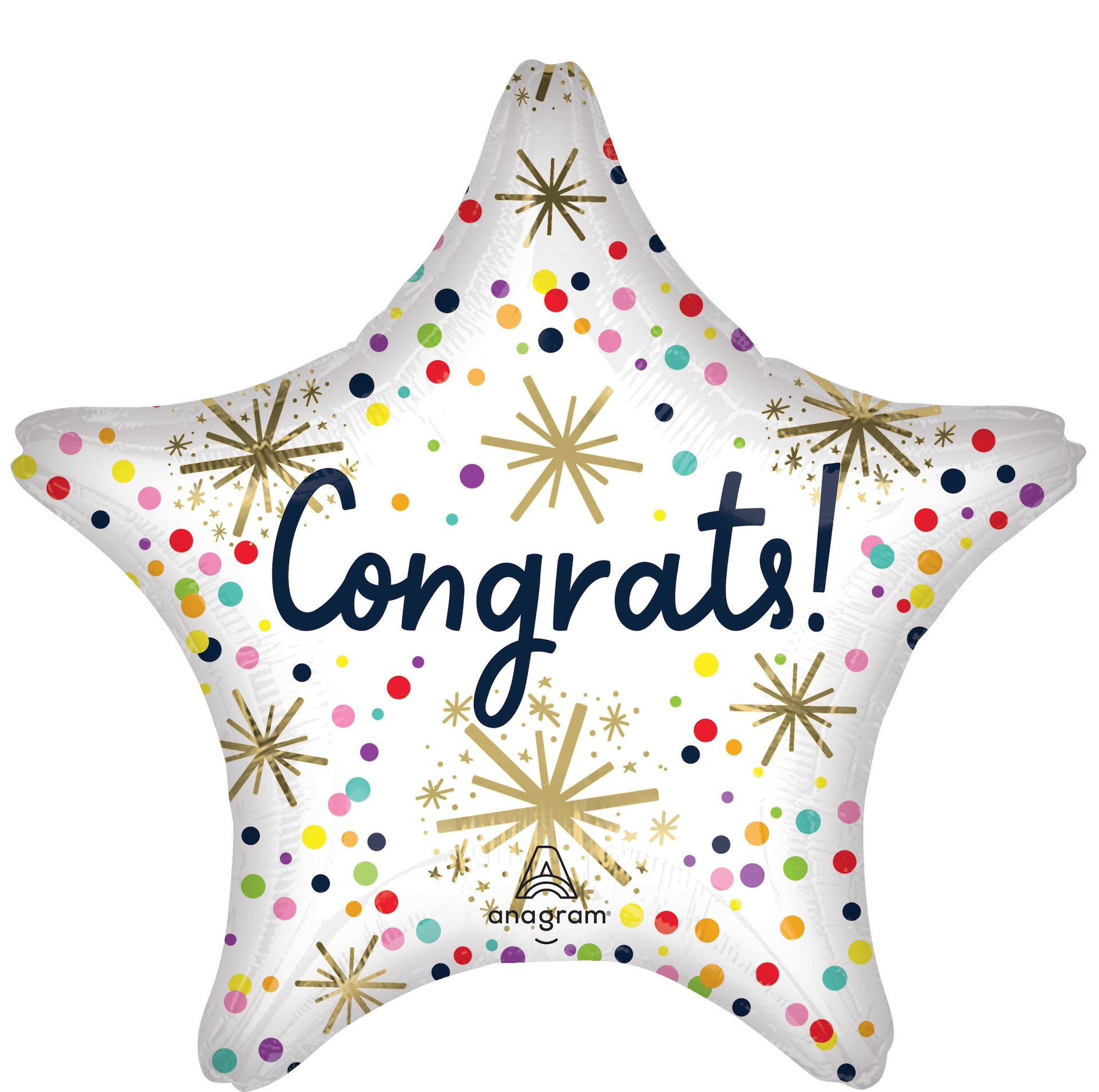"Congrats" Star Satin Foil Balloon, White/Multi-Coloured, Polka Dot, 28 ...