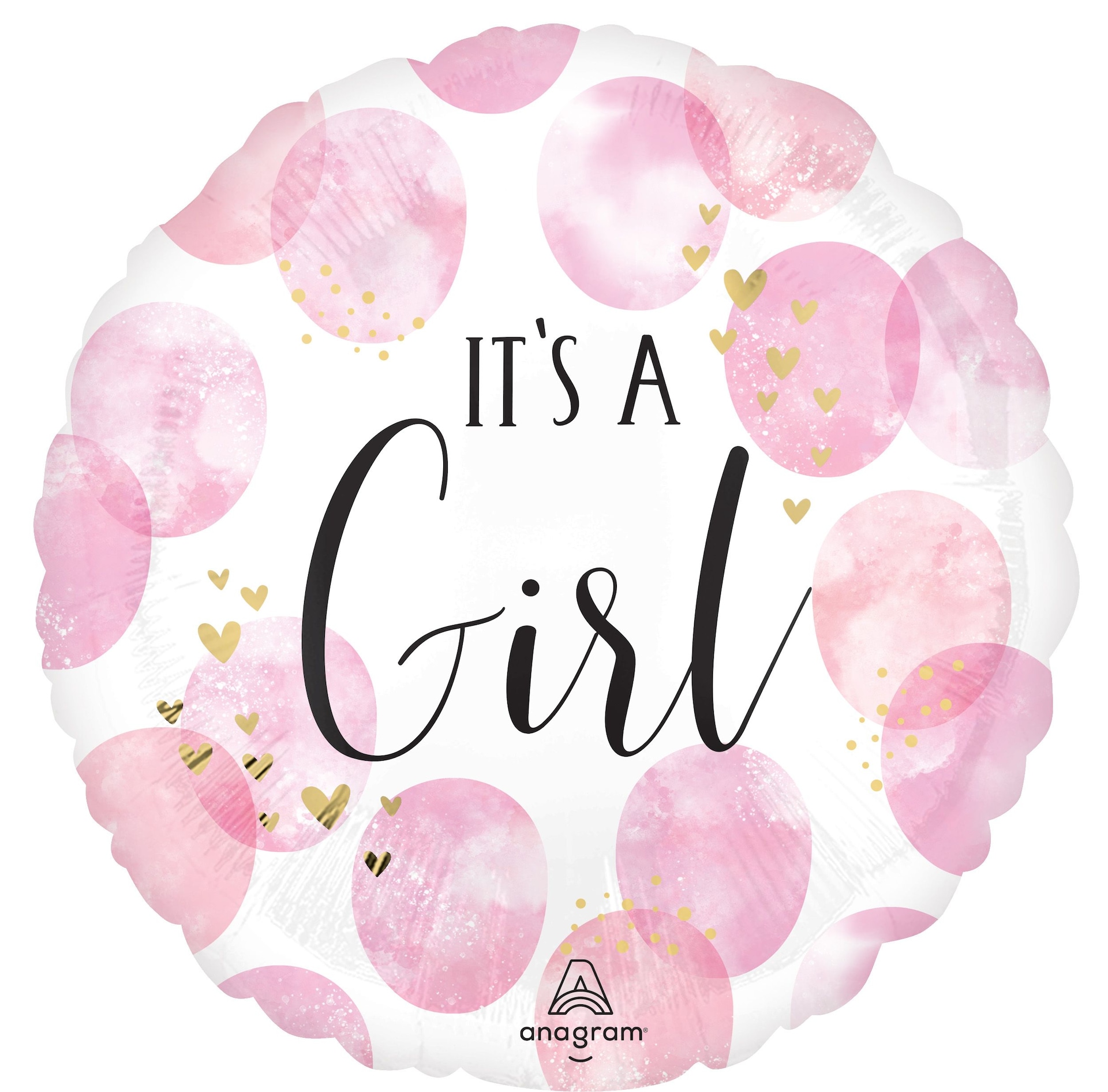 "It's a Girl" Round Satin Foil Balloon, Pink/White, Watercolour Polka ...