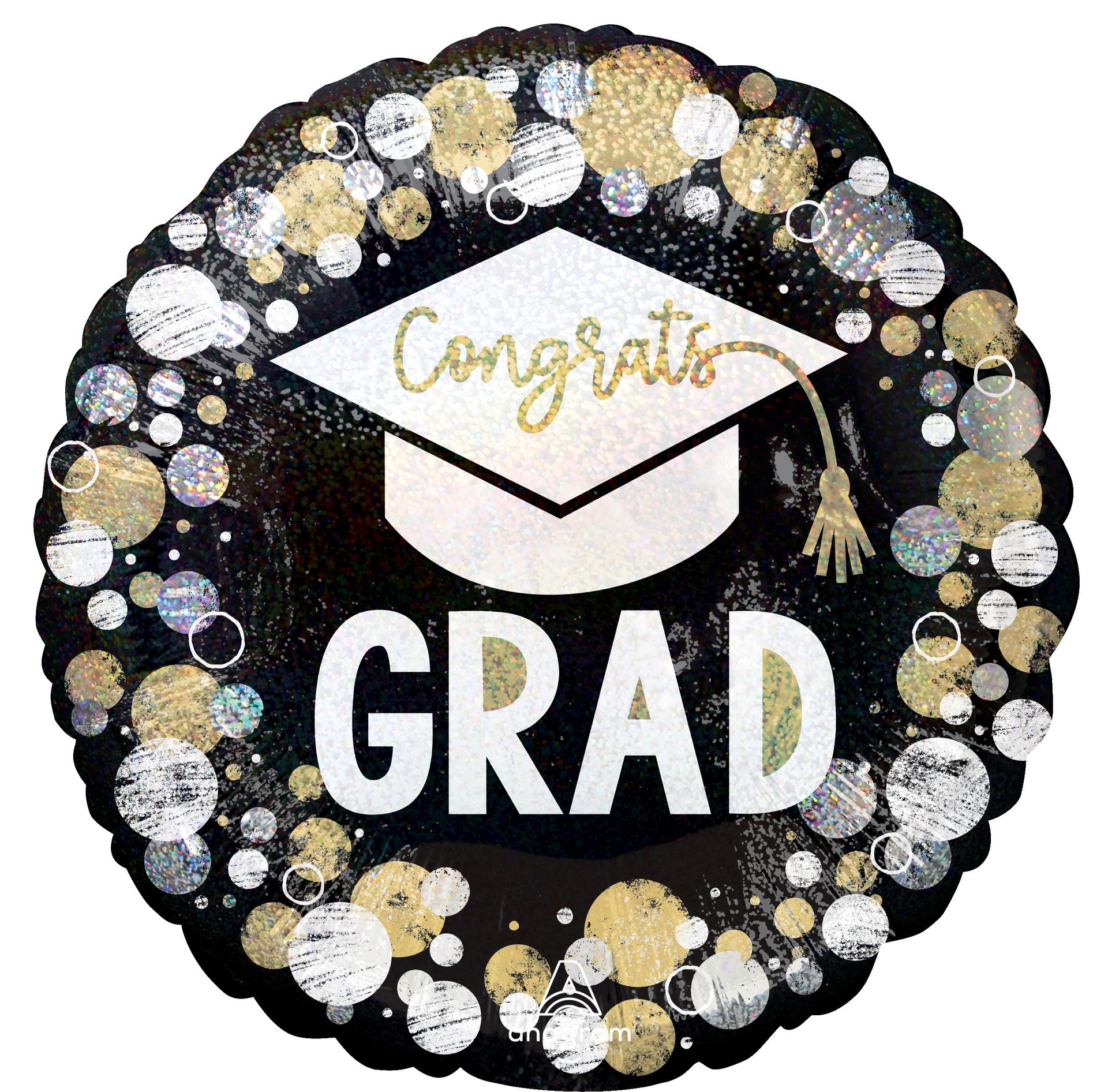 "Congrats Grad" Round Satin Foil Balloon, Black/Silver, 18-in, Helium ...