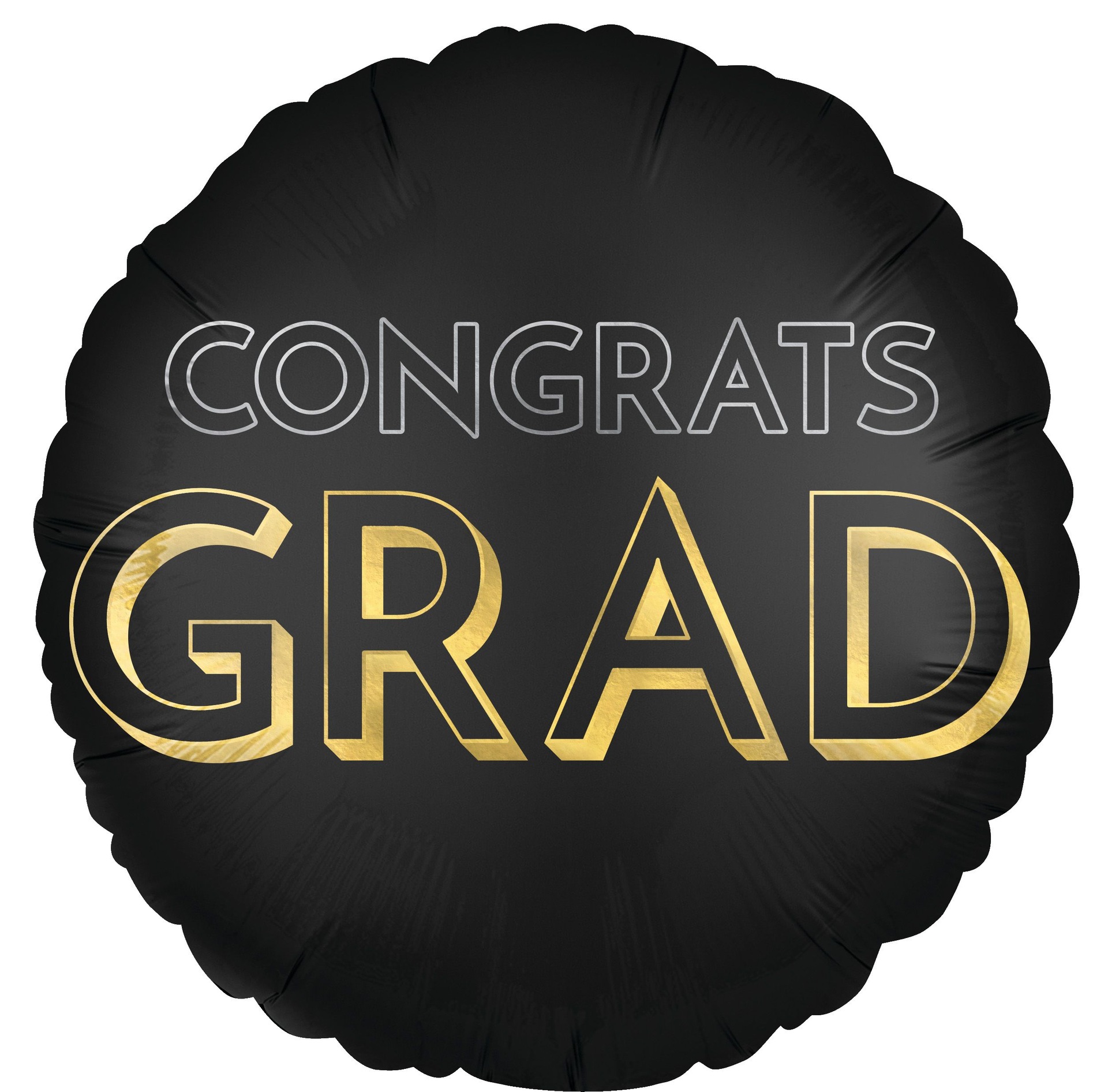 "Congrats Grad" Round Satin Foil Balloon, Black/Gold, 18-in, Helium ...