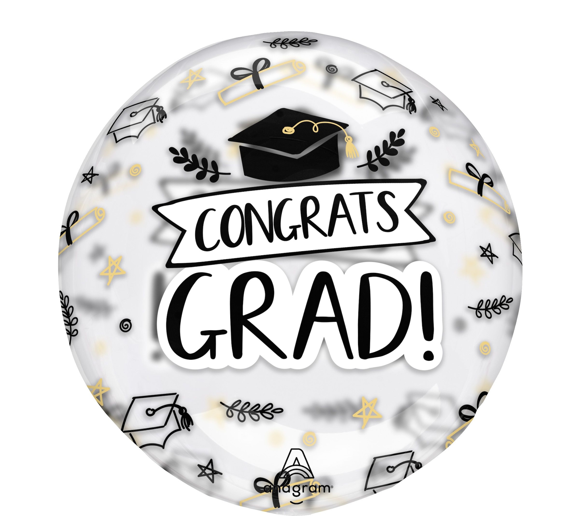 "Congrats Grad" Orbz Transparent Print Clearz Foil Balloon, Black/White ...