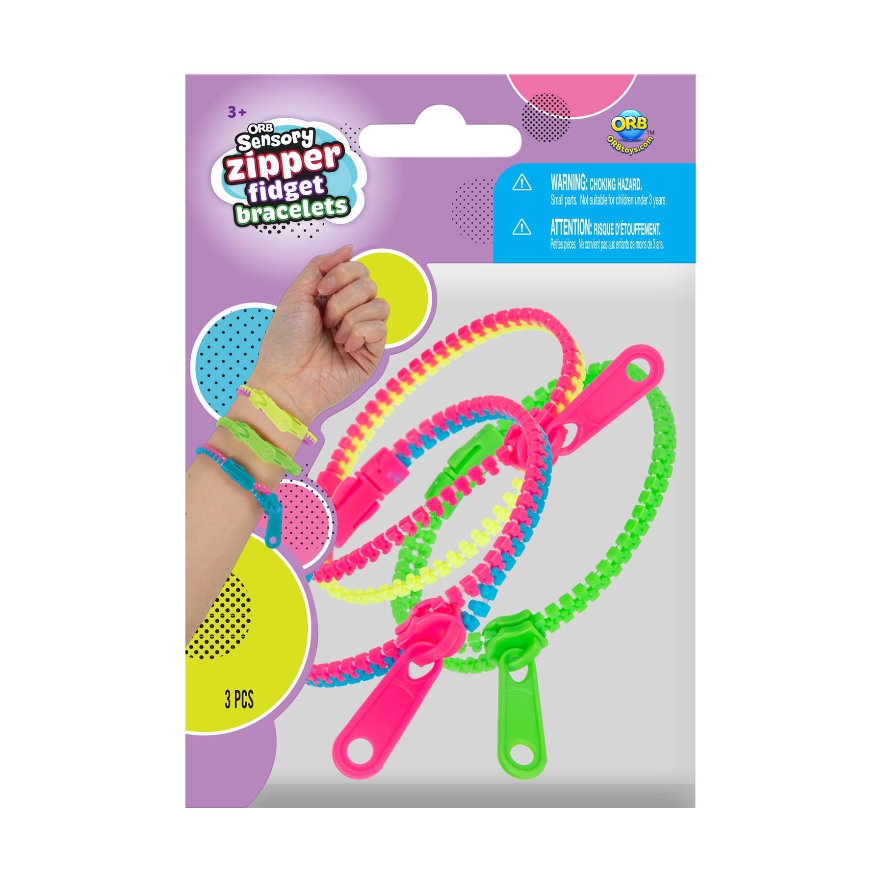 Sensory Zipper Fidget Bracelets, Multi-Coloured, 3-pk, Ages 3+, for ...