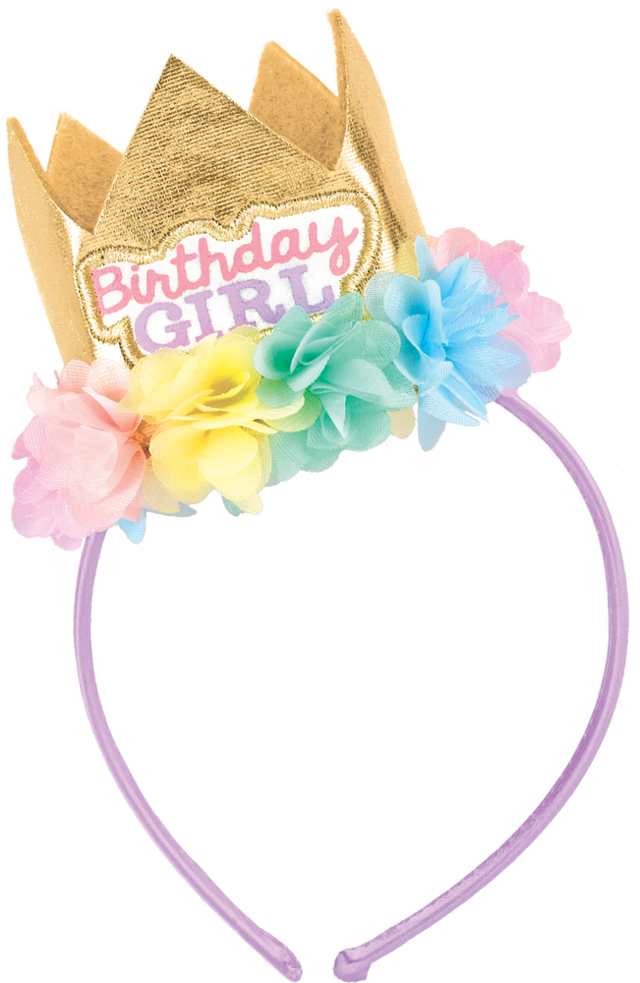 1st Birthday "Birthday Girl" Flower Crown Headband, Gold/Multi-Coloured ...