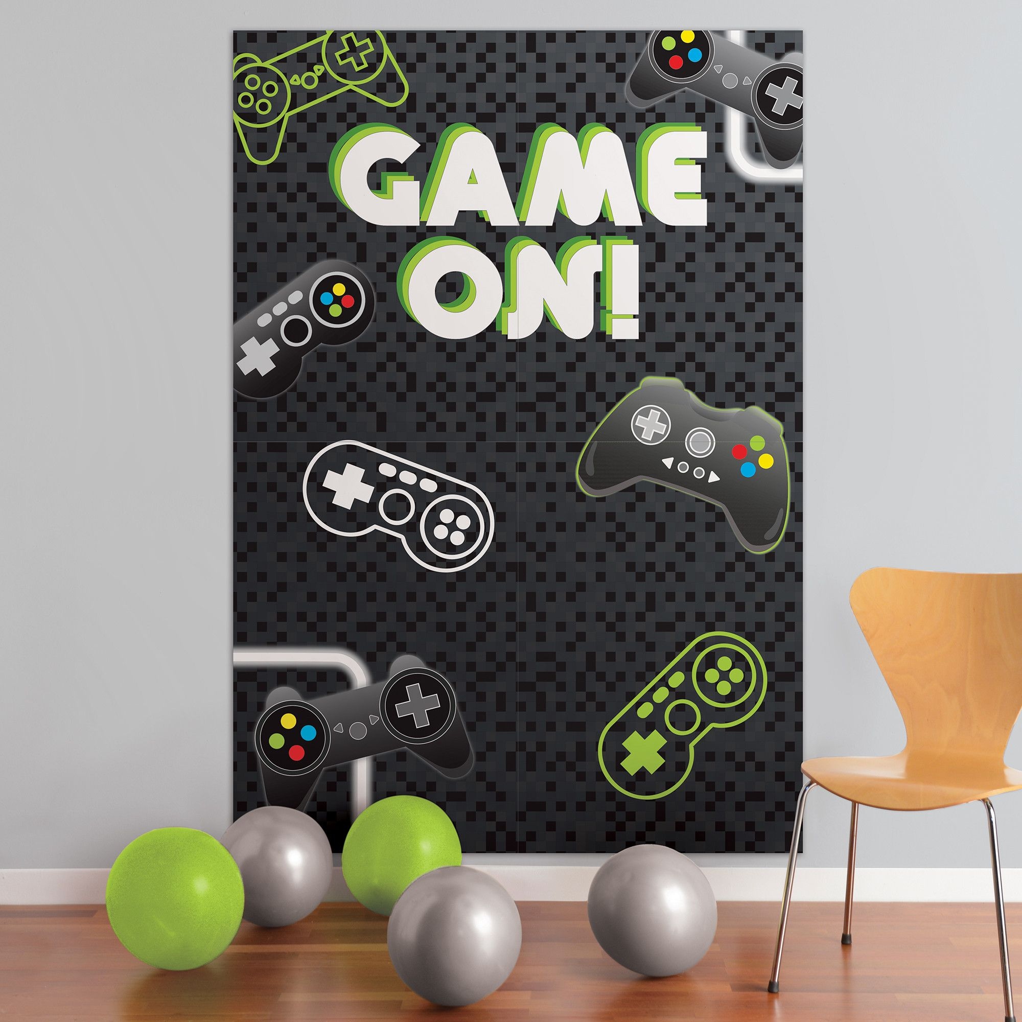 Level Up "Game On" Plastic Scene Setter Background Decoration, Black ...