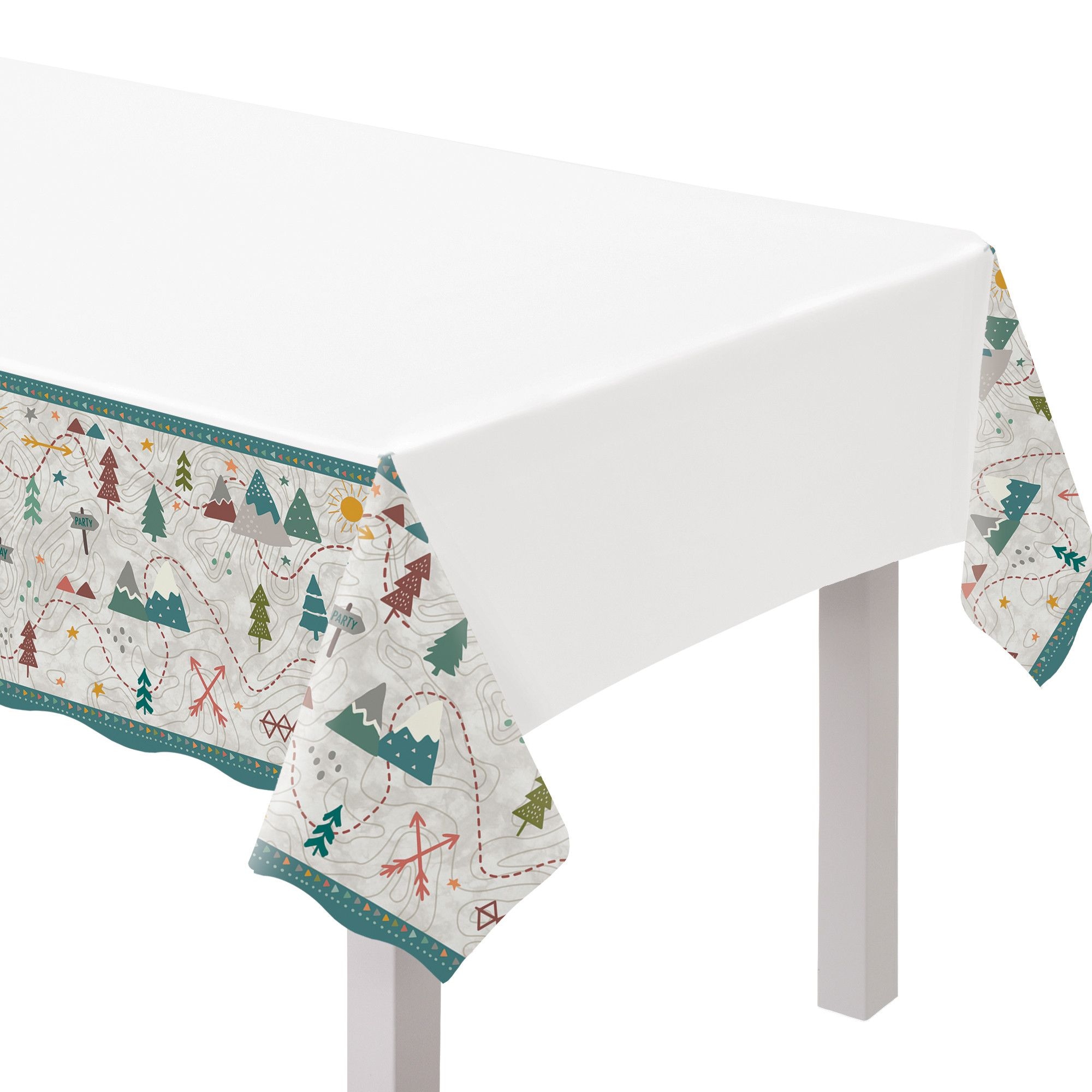 Wilderness Rectangle Plastic Reusable Table Cover, White/Green, 54x96 ...