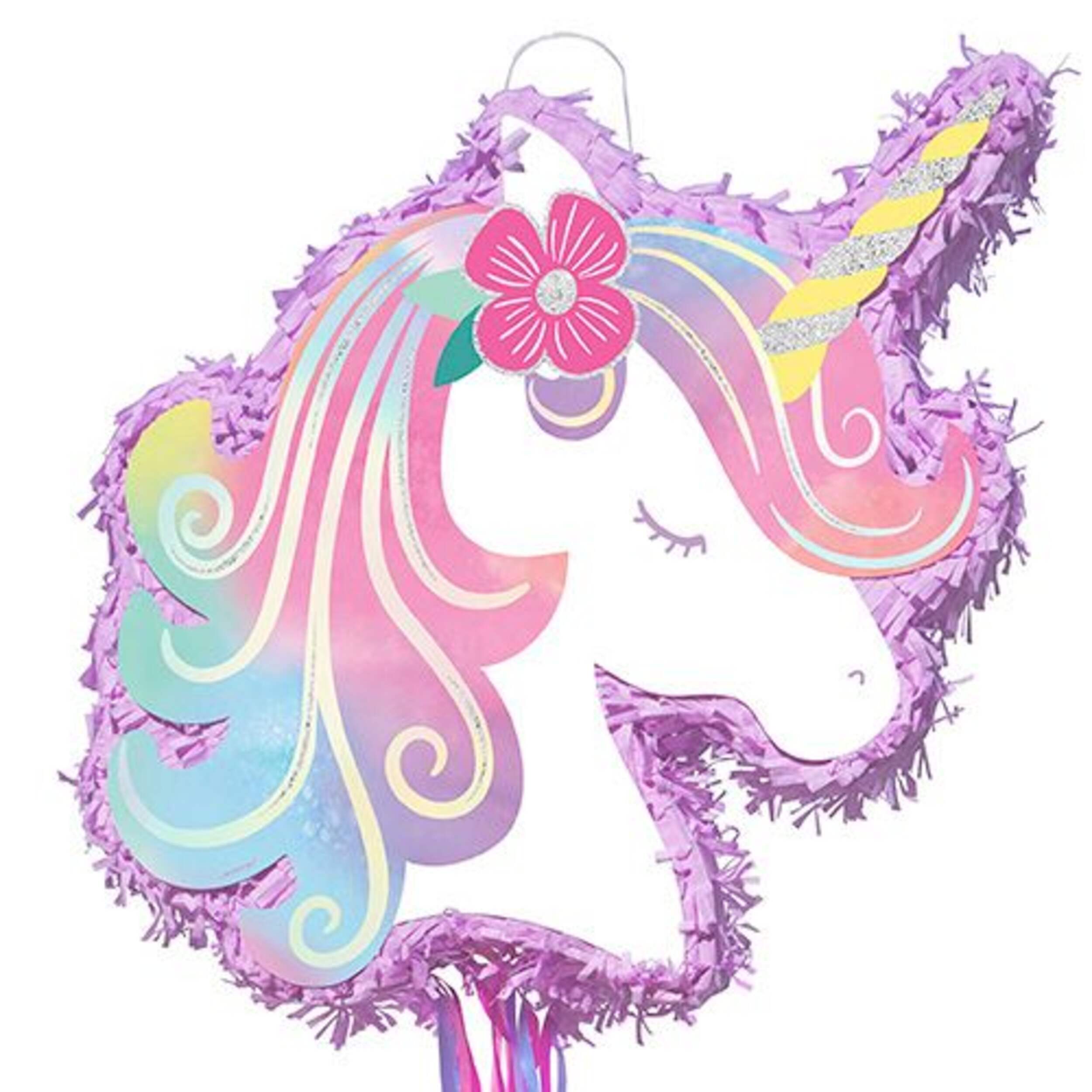 Unicorn Pinata Hanging Pull String Decoration, Purple/White, 19-in ...
