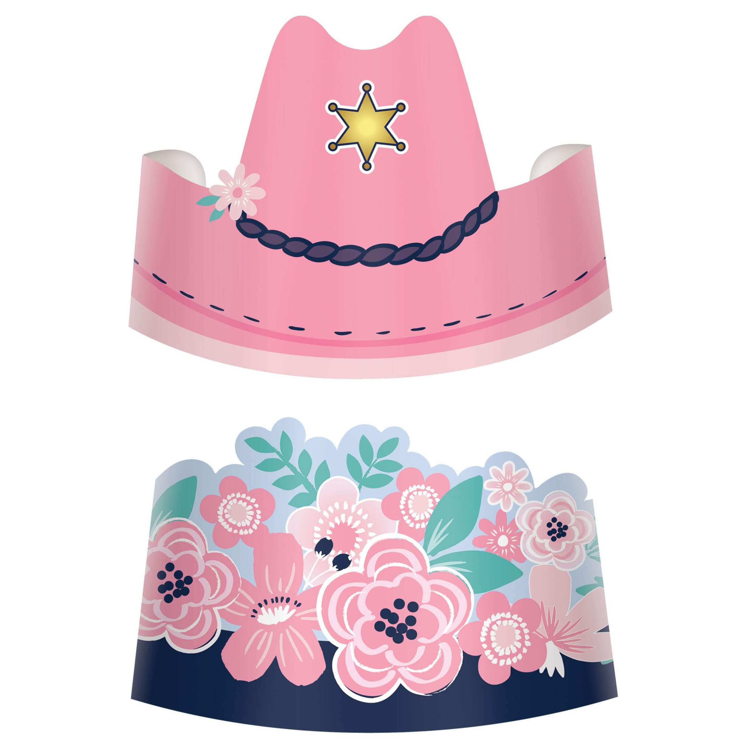 Saddle Up Cowgirl Hat and Flower Crowns, Pink/Blue, One Size, 8-pk ...