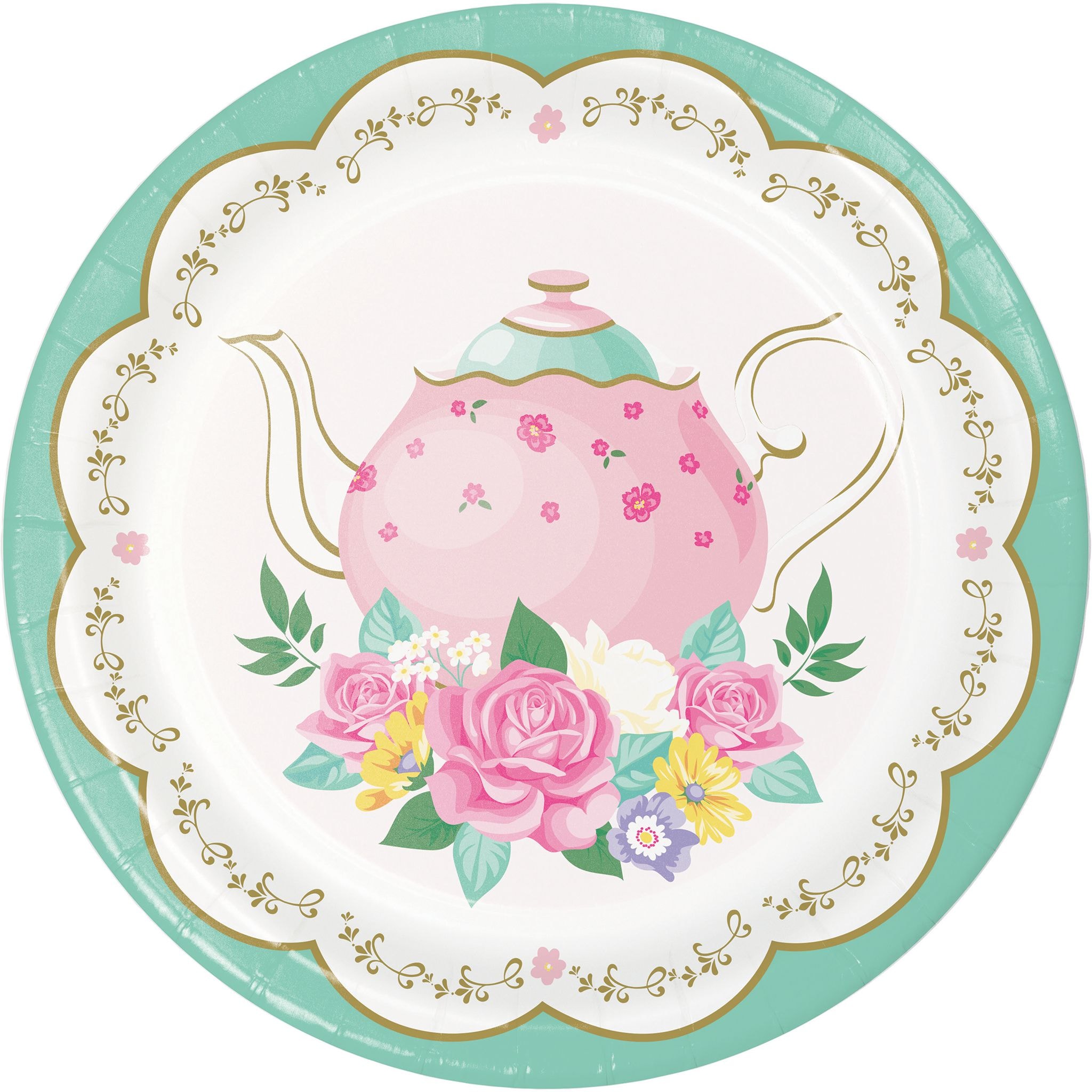 Floral Tea Party Round Paper Disposable Dessert Plates, White/Blue, 7 ...