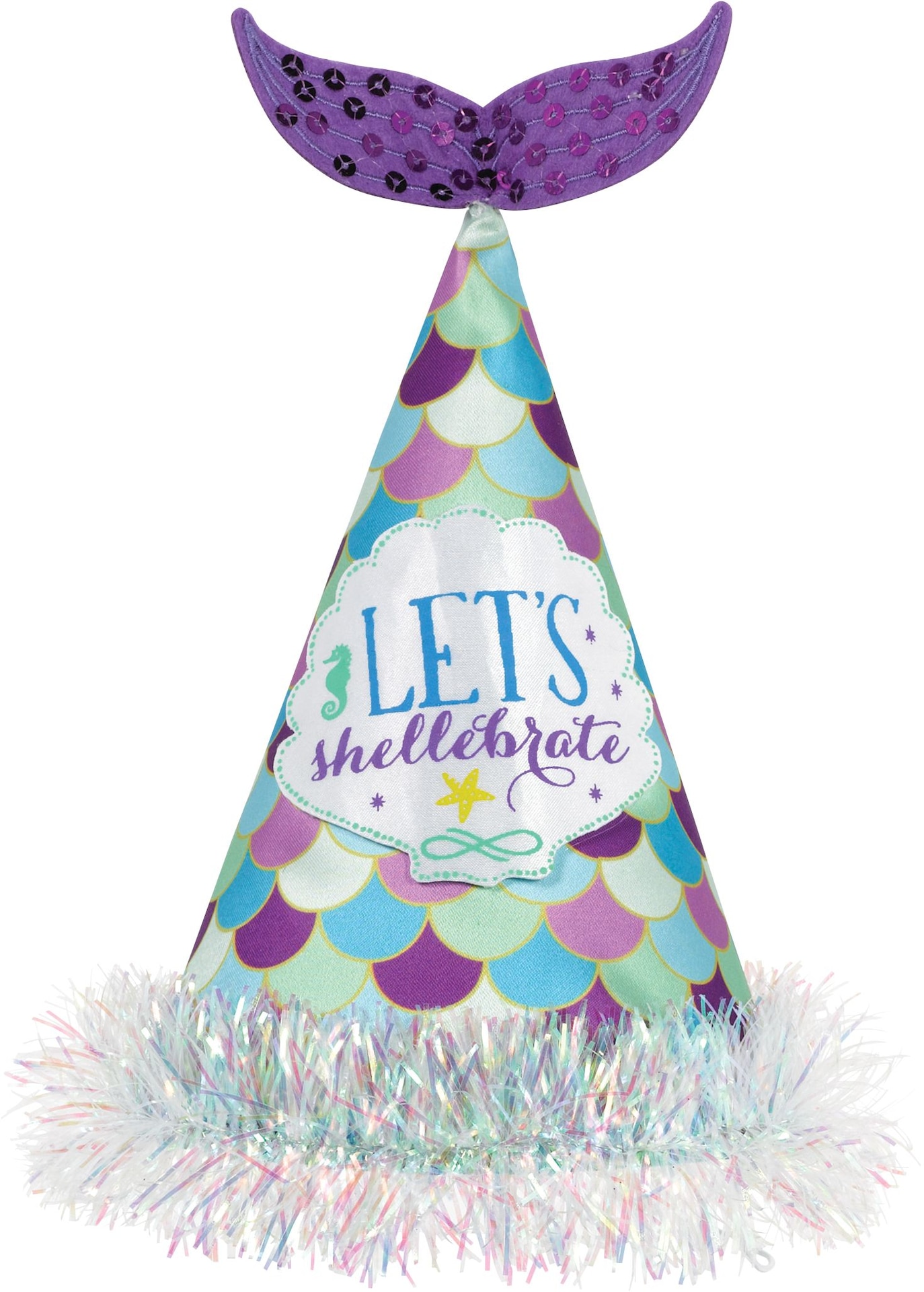 Wishful Mermaid Birthday Party Hat with Sequin Tail, Purple | Party City