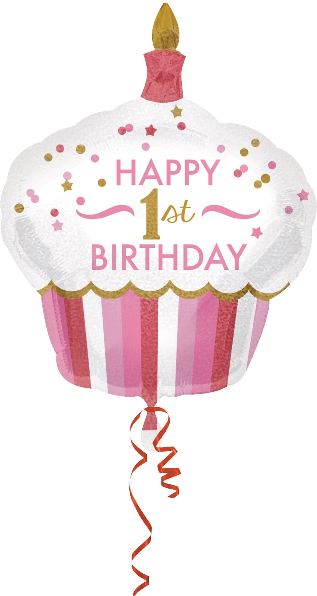 "Happy 1st Birthday" Cupcake Satin Foil Balloon, Pink/White, 36-in ...