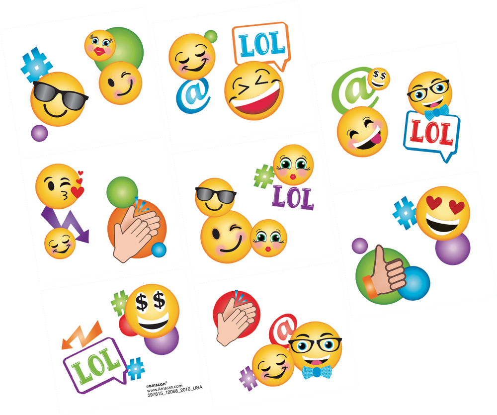 LOL Smiley Tattoos, 1 Sheet | Party City