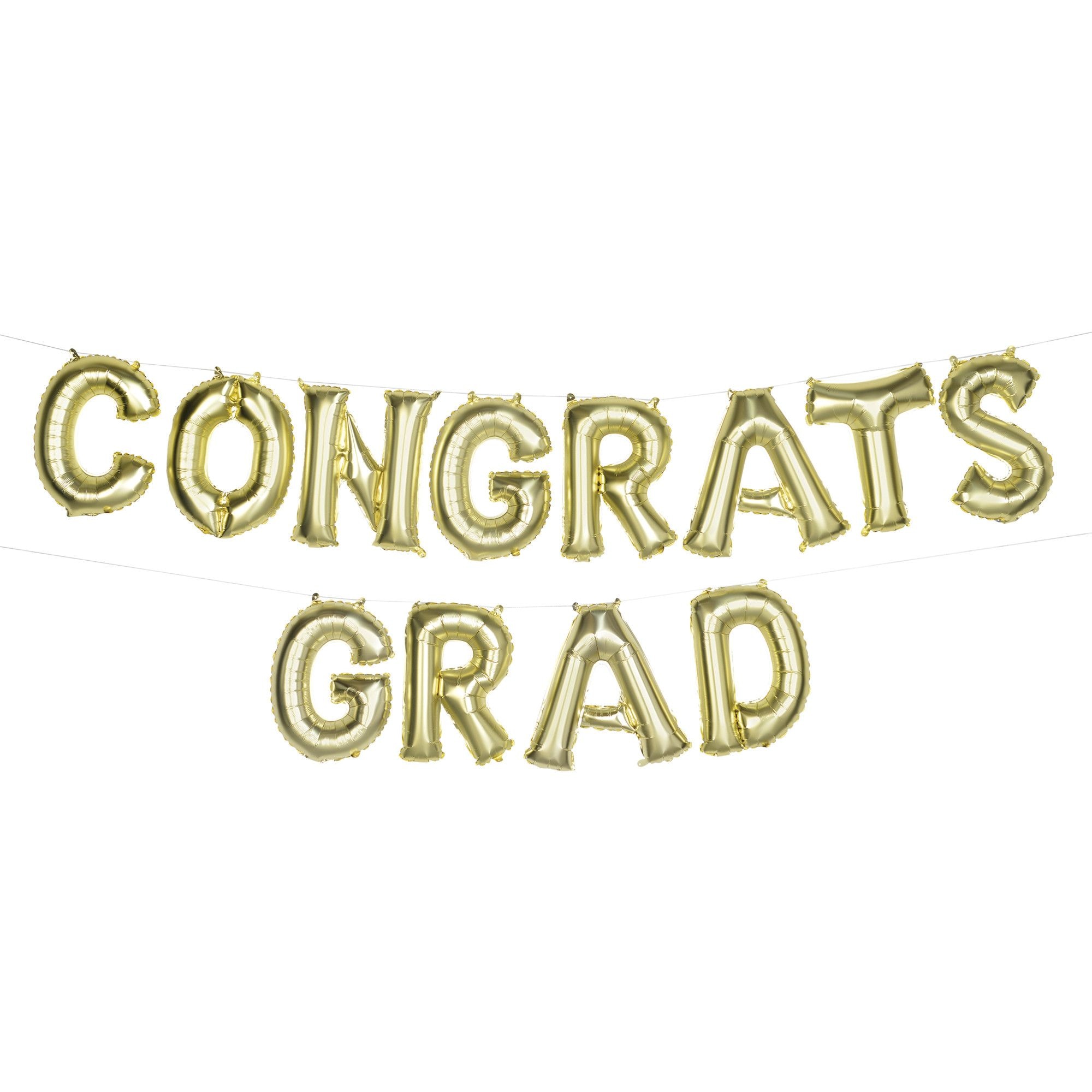 "Congrats Grad" Letters Satin Foil Balloon Banner, Gold, 8.5-in, 12-pk ...