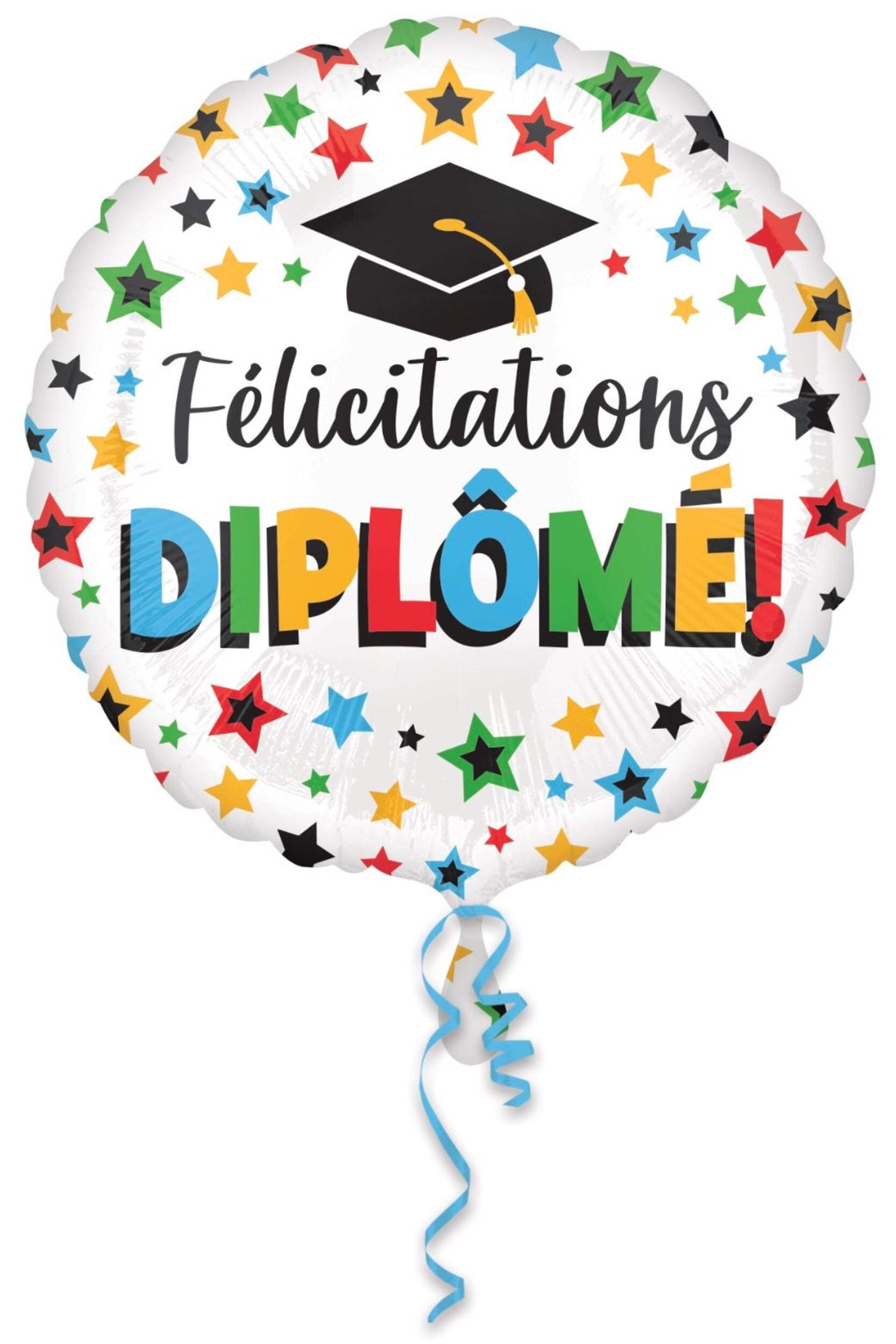 Ballon En Aluminium Satiné Rond Français Félicitations Diplômé Blanc