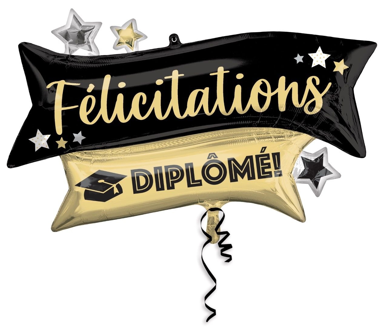 "Félicitations Diplôme" French Rectangle Satin Foil Balloon, Black/Gold ...