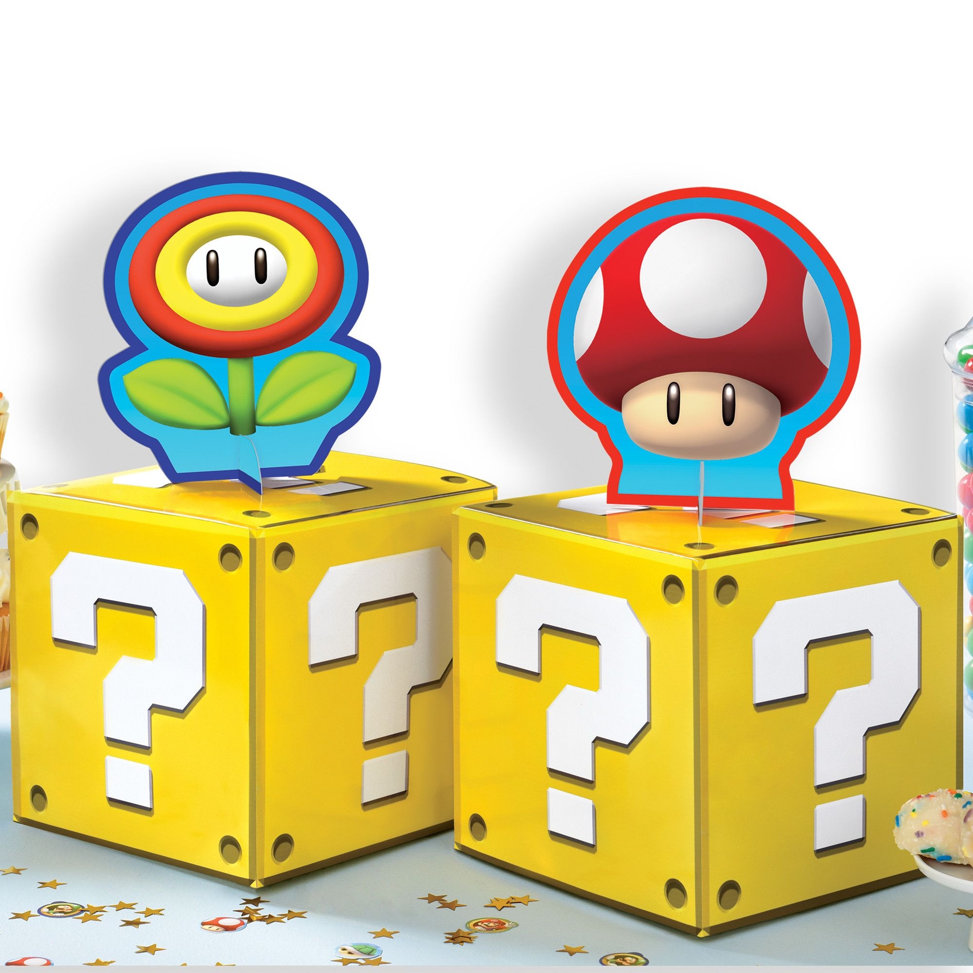 Nintendo Super Mario Bros "?" Mushroom Sign Table Centerpiece ...