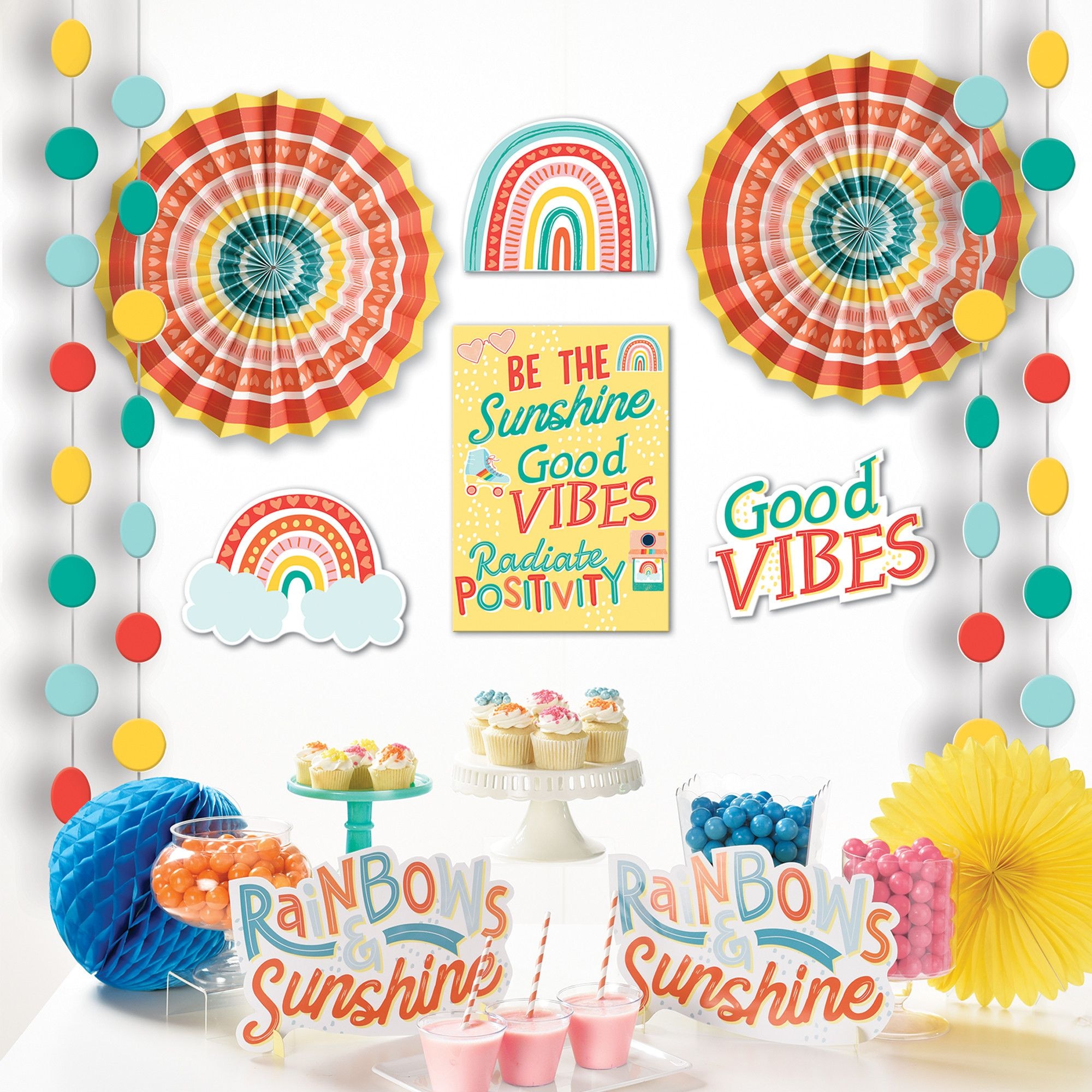 Retro Rainbow "Good Vibes" Room & Table Centerpiece Decorating Kit ...