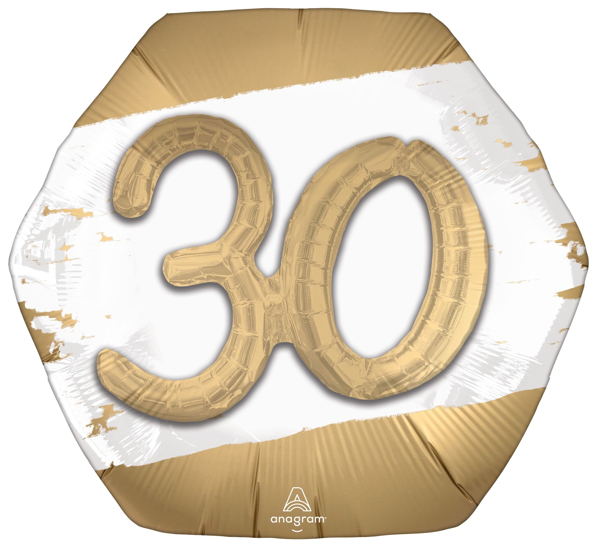 Golden Age "30" Octagon Satin Foil Balloon, White/Gold, 30-in, Helium ...