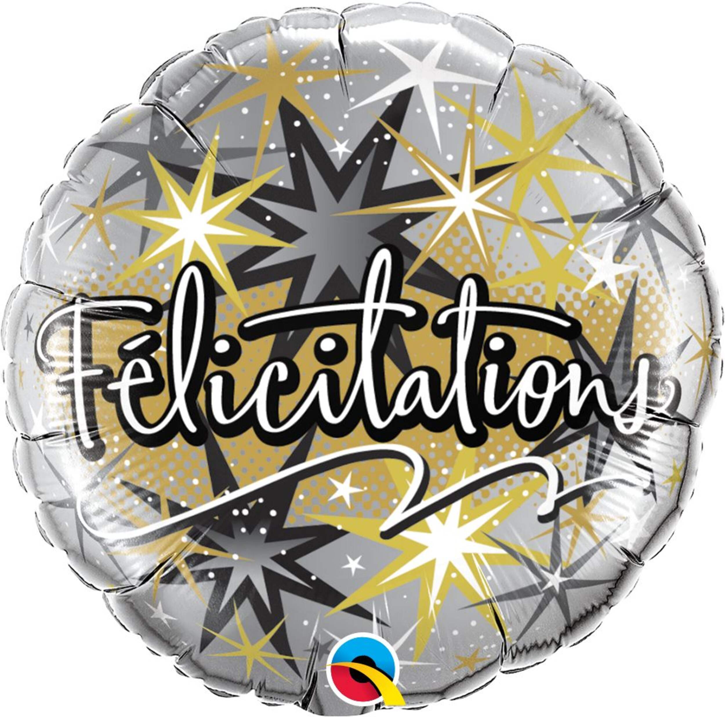 Ballon En Aluminium Satiné Rond Français Félicitations Argent étoile
