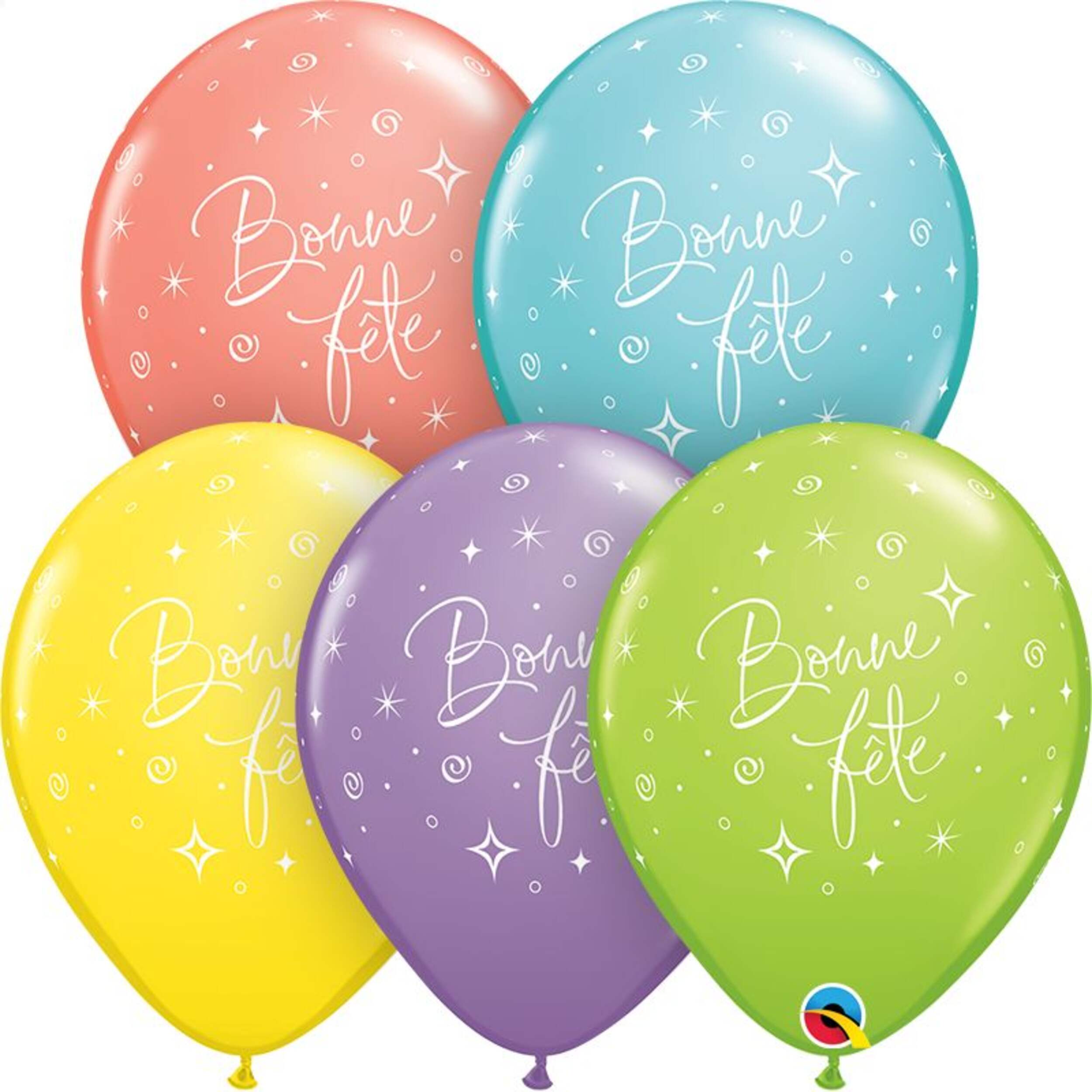 Helium Latex Round Holiday Balloon, Bonne Fete Swirls, Assorted Colours | Party City