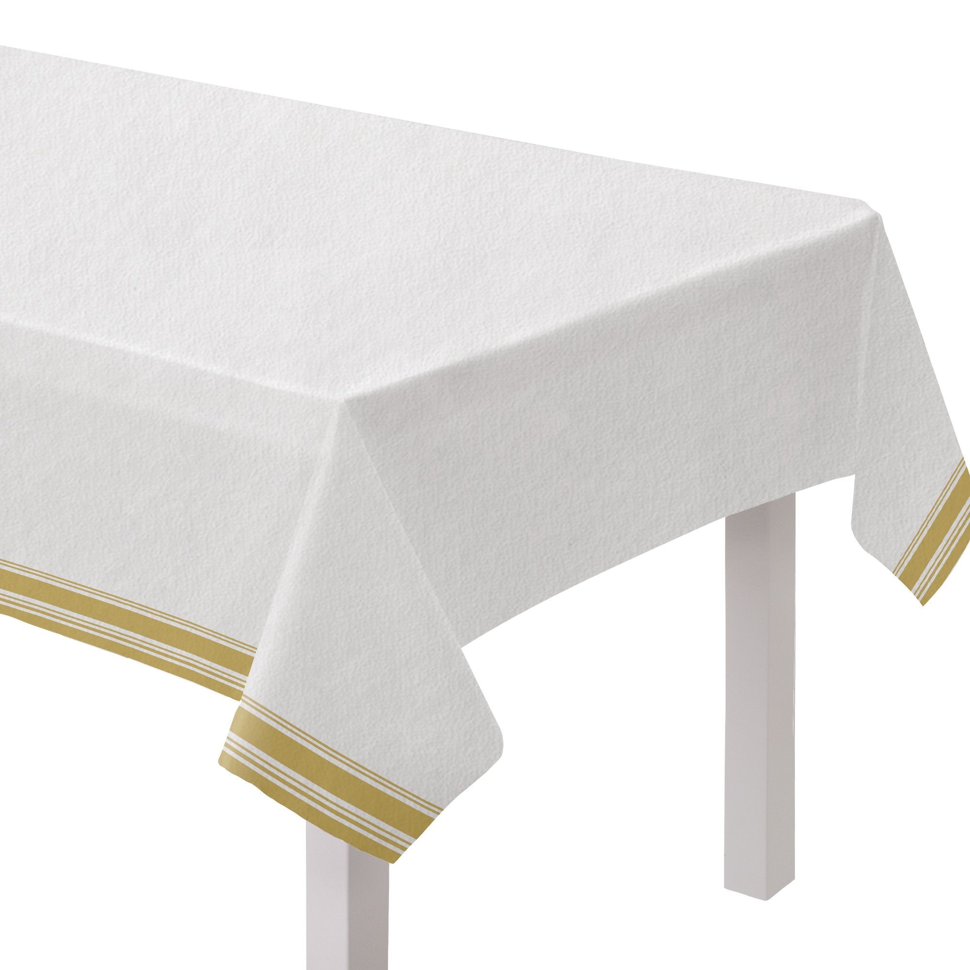 Rectangle Paper Disposable Table Cover, White/Gold, Airlaid, 54x102-in ...
