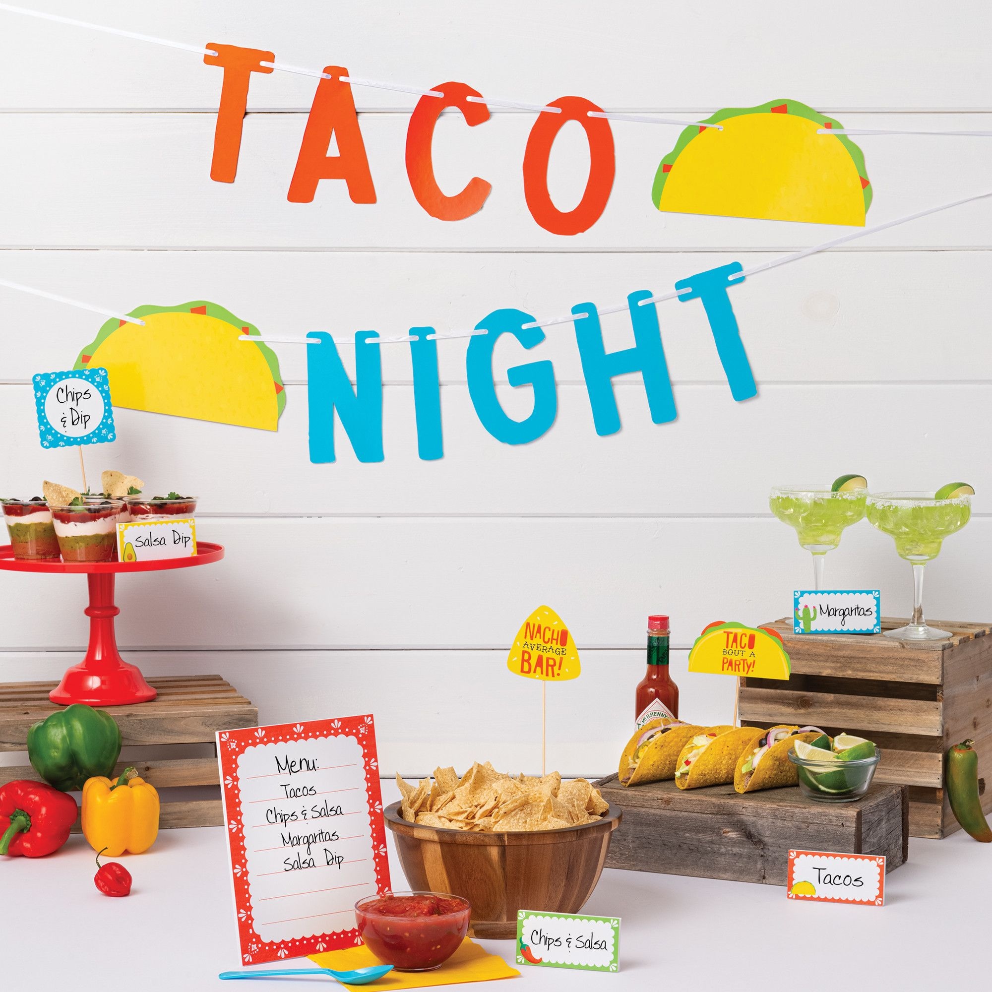 Fiesta "Taco Night" Room & Table Centerpiece Decorating Kit with Food ...