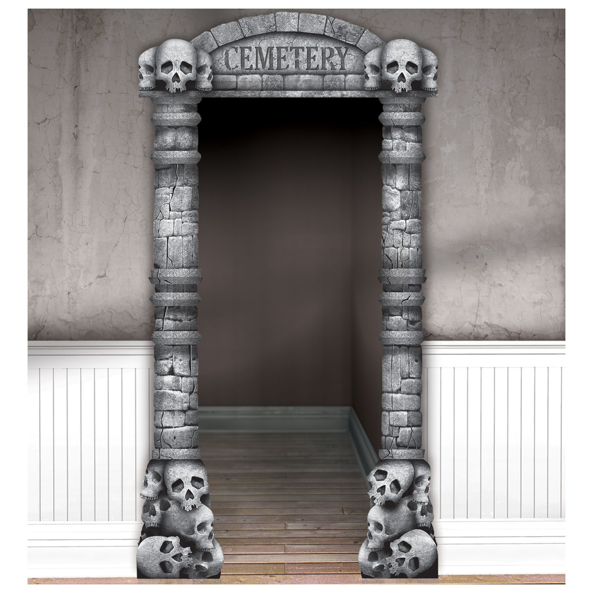 "Cemetery" Skull Doorway Frame Prop, Grey, 45-in, Indoor Decoration for ...