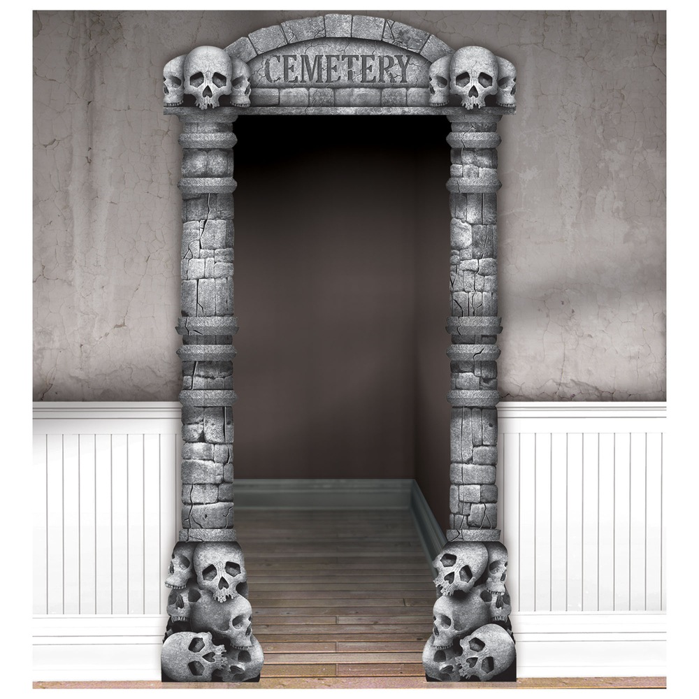 "Cemetery" Skull Doorway Frame Prop, Grey, 45-in, Indoor Decoration for ...