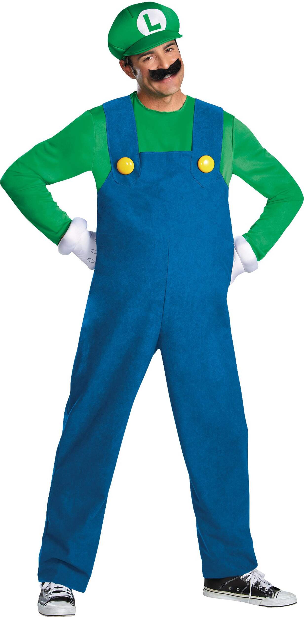 Adult Nintendo Super Mario Bros Luigi Green Jumpsuit Halloween Costume