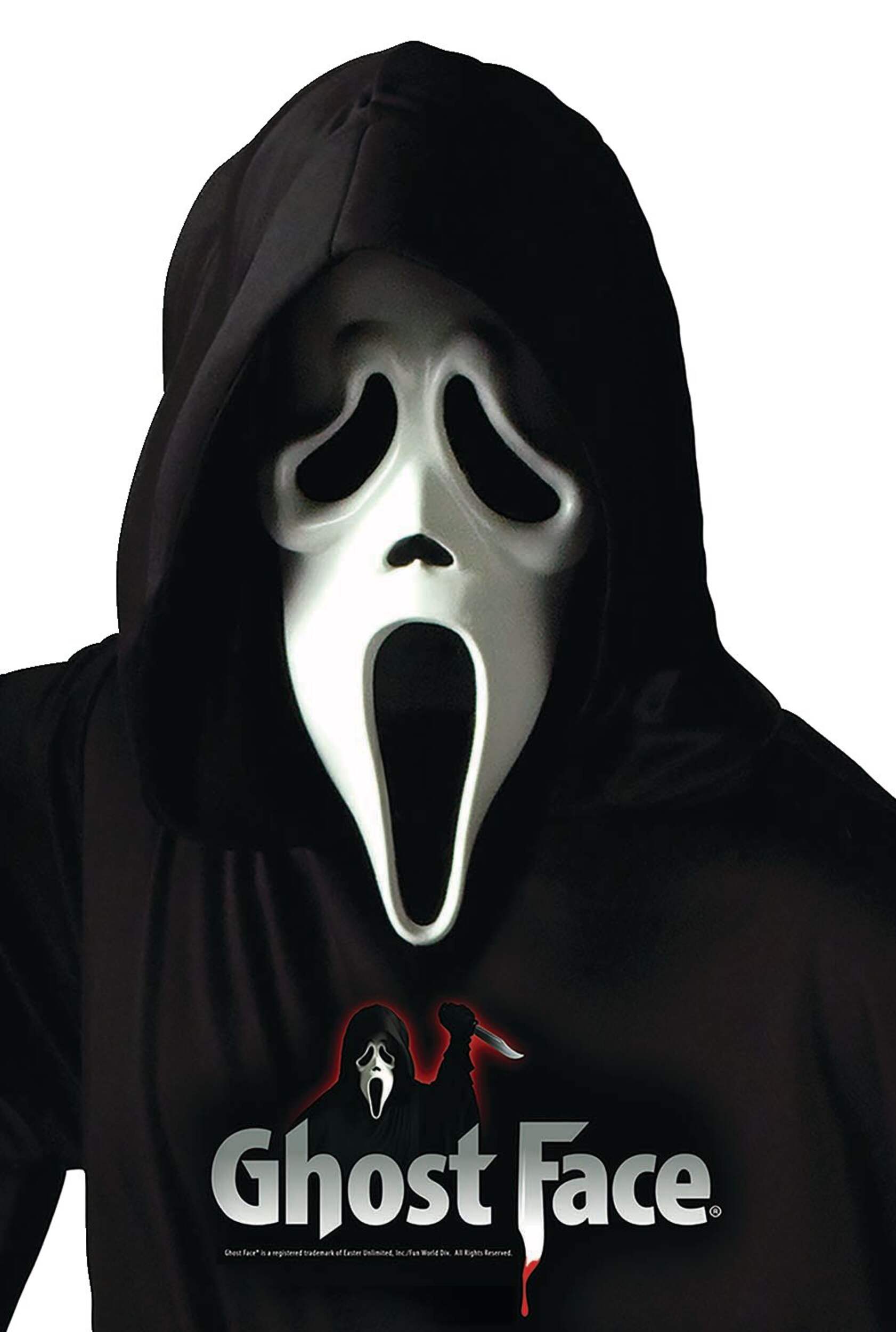 Scream Ghost Face Mask with Hood, Black/White, One Size, Wearable ...