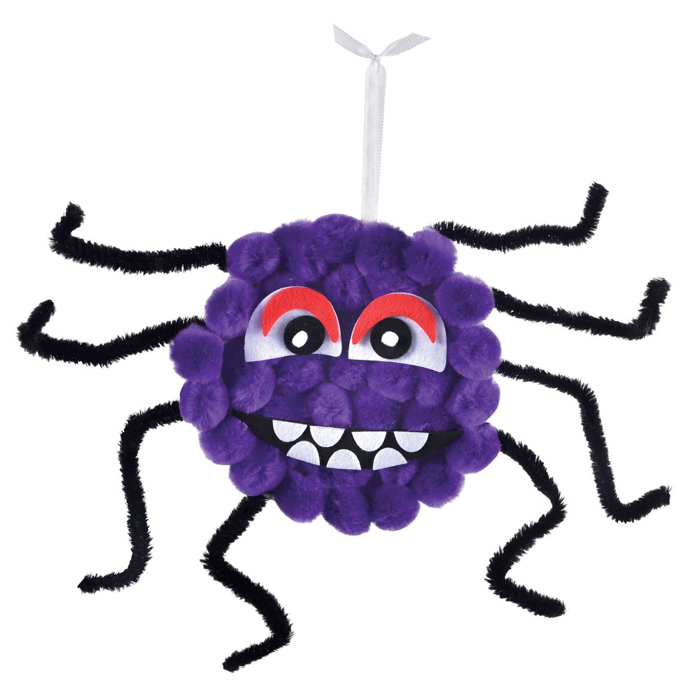 Spider Pom Pom Craft Kit Favour, Purple, 5-in, for Halloween | Party City