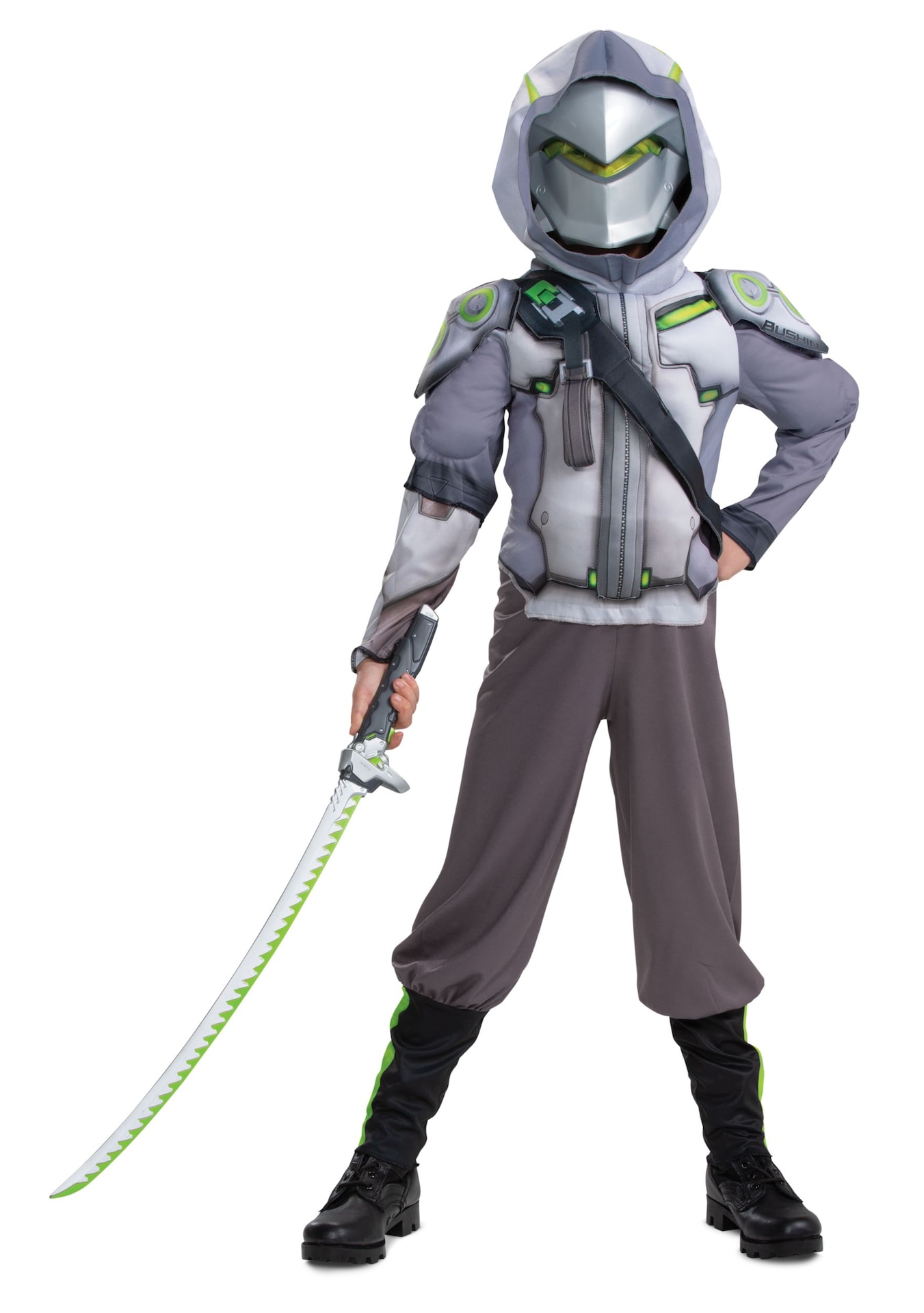 Costume Overwatch Genji, enfants, combinaison grise avec masque ...
