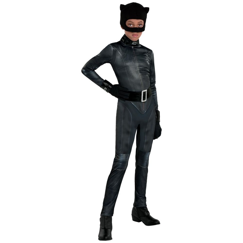 Kids' DC Catwoman Black Jumpsuit with Gloves & Mask Halloween Costume, Assorted Sizes | Party City
