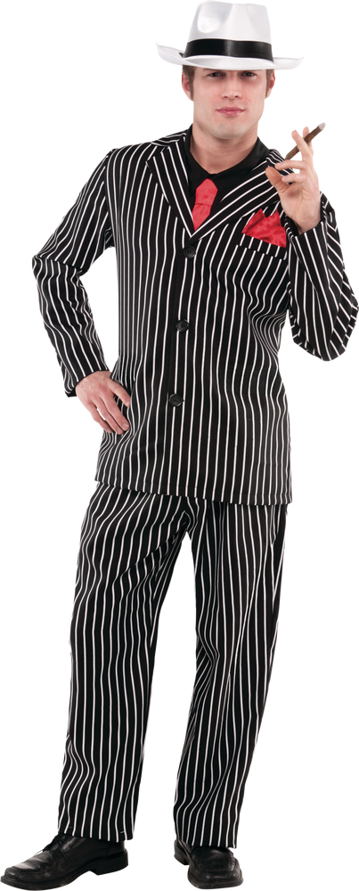 Men's Mob Boss Black/White Pinstriped Outfit with Jacket/Pant/Shirt ...