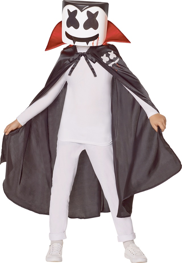 Kids' DJ Marshmello Vampire Black/White/Red Outfit with Cape & Mask ...