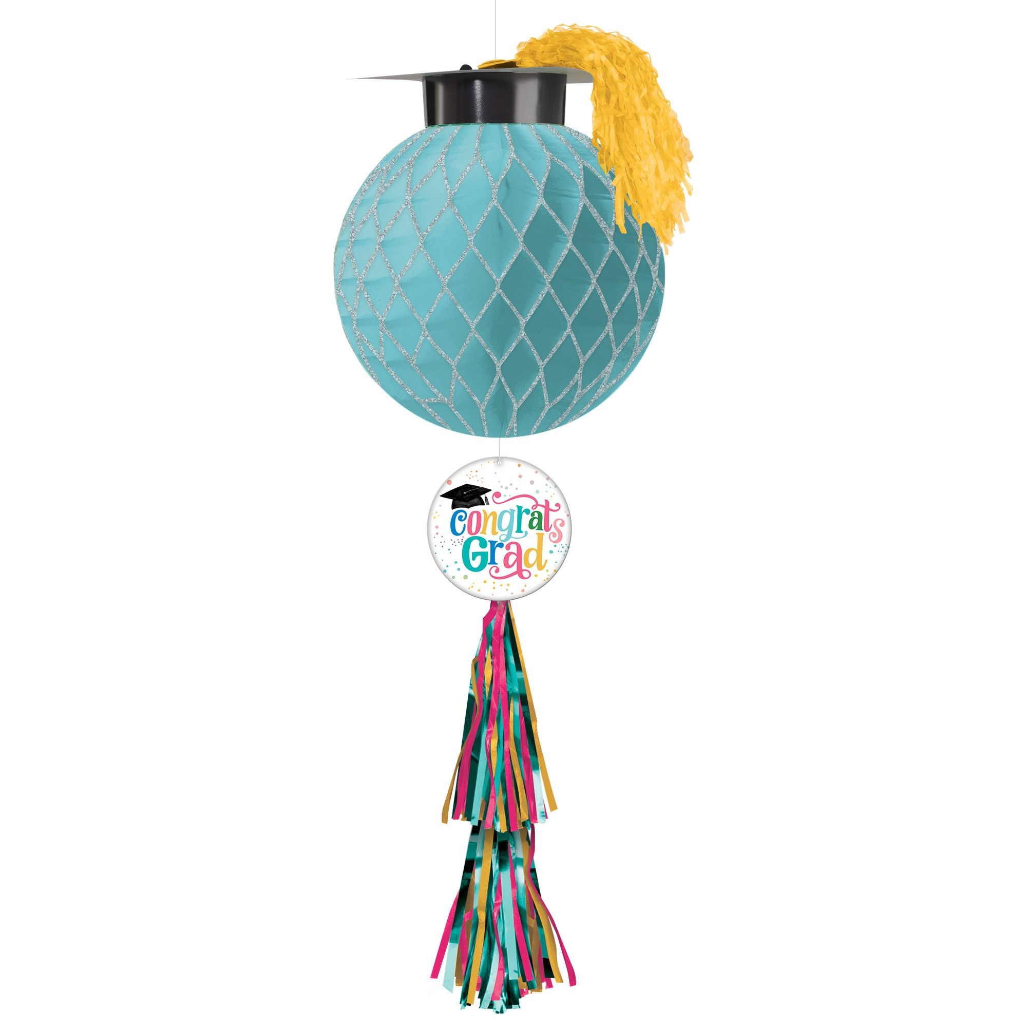 Congrats Grad Honeycomb Ball with Glitter Tail Hanging Graduation ...