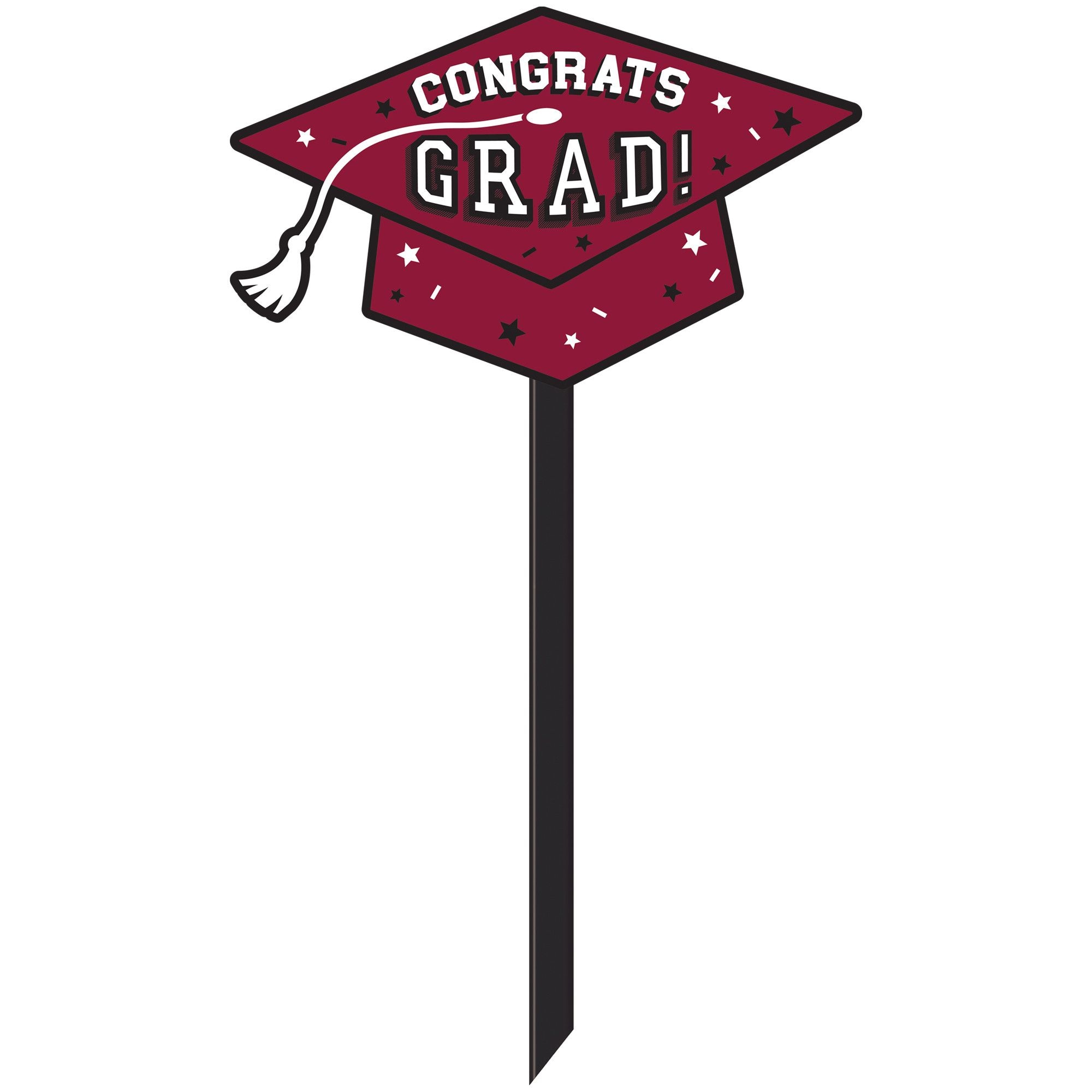"Congrats Grad" Outdoor Yard Stake Sign Decoration, Maroon, 5.75-in ...