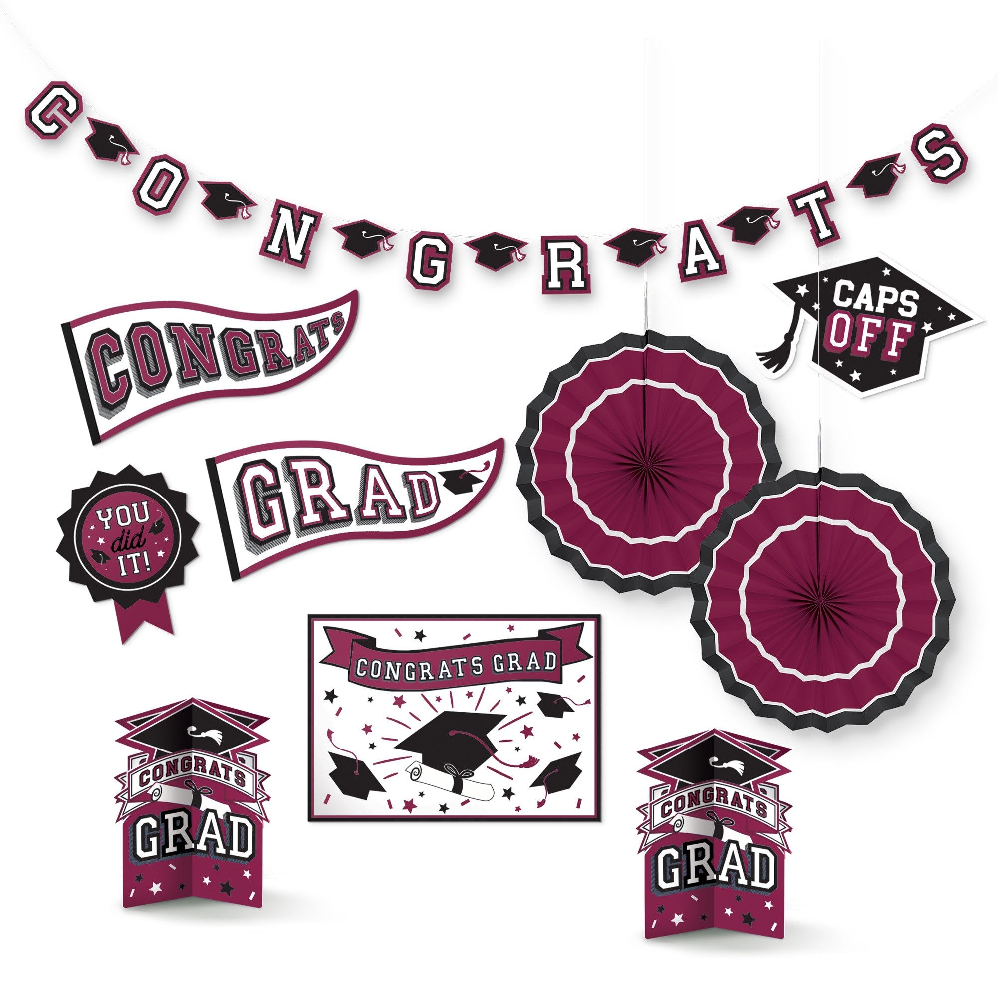 "Congrats Grad" Room & Table Centerpiece Decorating Kit, Maroon, 5-in ...