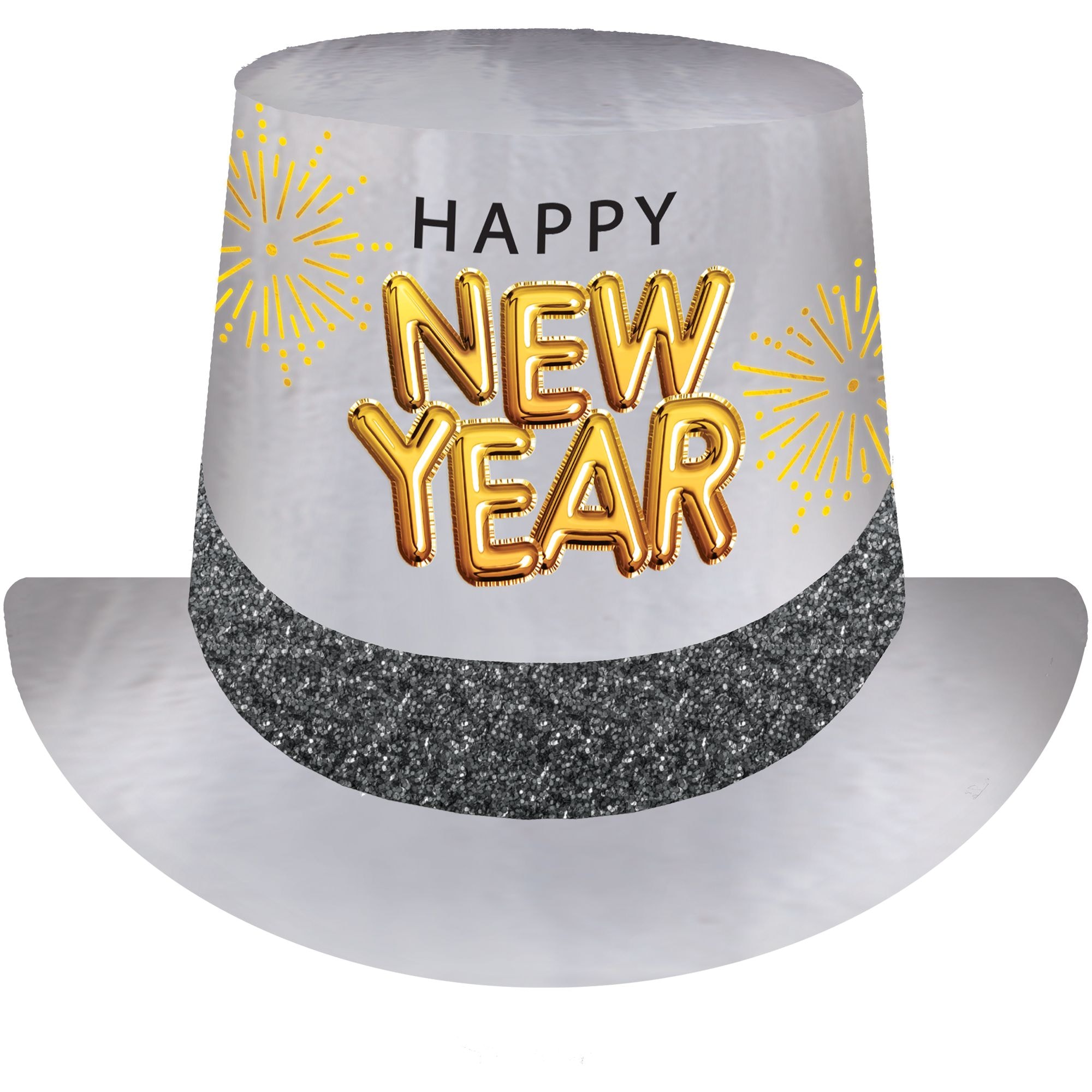"Happy New Year" Top Party Hat, Silver/Gold, One Size, for New Year's ...