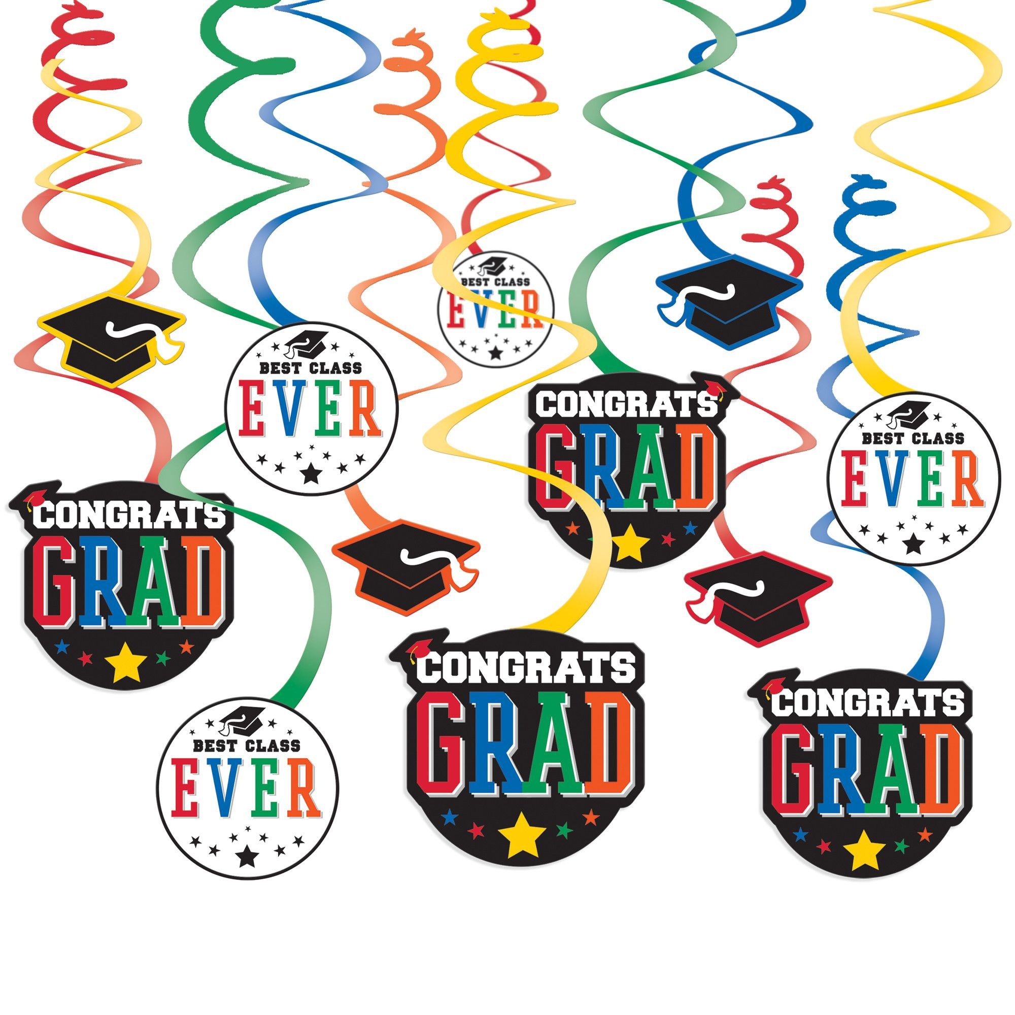 "Congrats Grad" Swirl Hanging Decorations, Multi-Coloured, 10-in, 6-pk ...