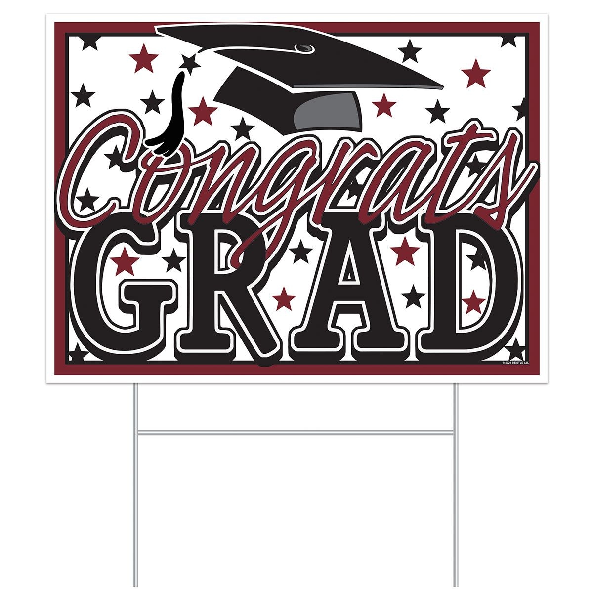 Congrats Grad Outdoor Yard Stake Sign Decoration, Maroon, 15.5-in, for ...