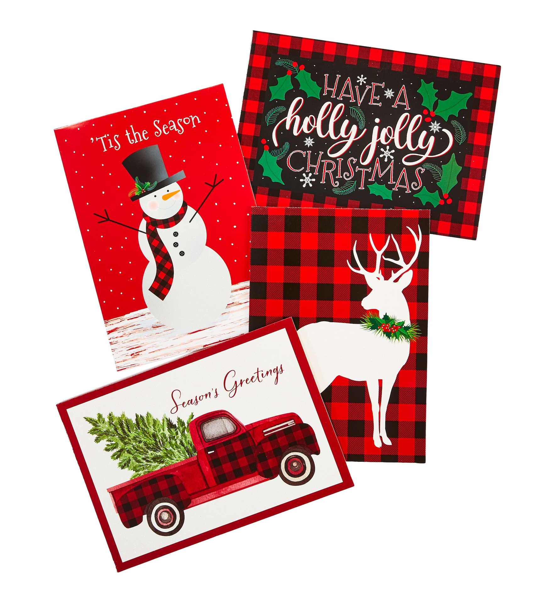 FOR LIVING Christmas Cards with Envelopes, English, Plaid, Assorted Designs, 24-pc | Party City