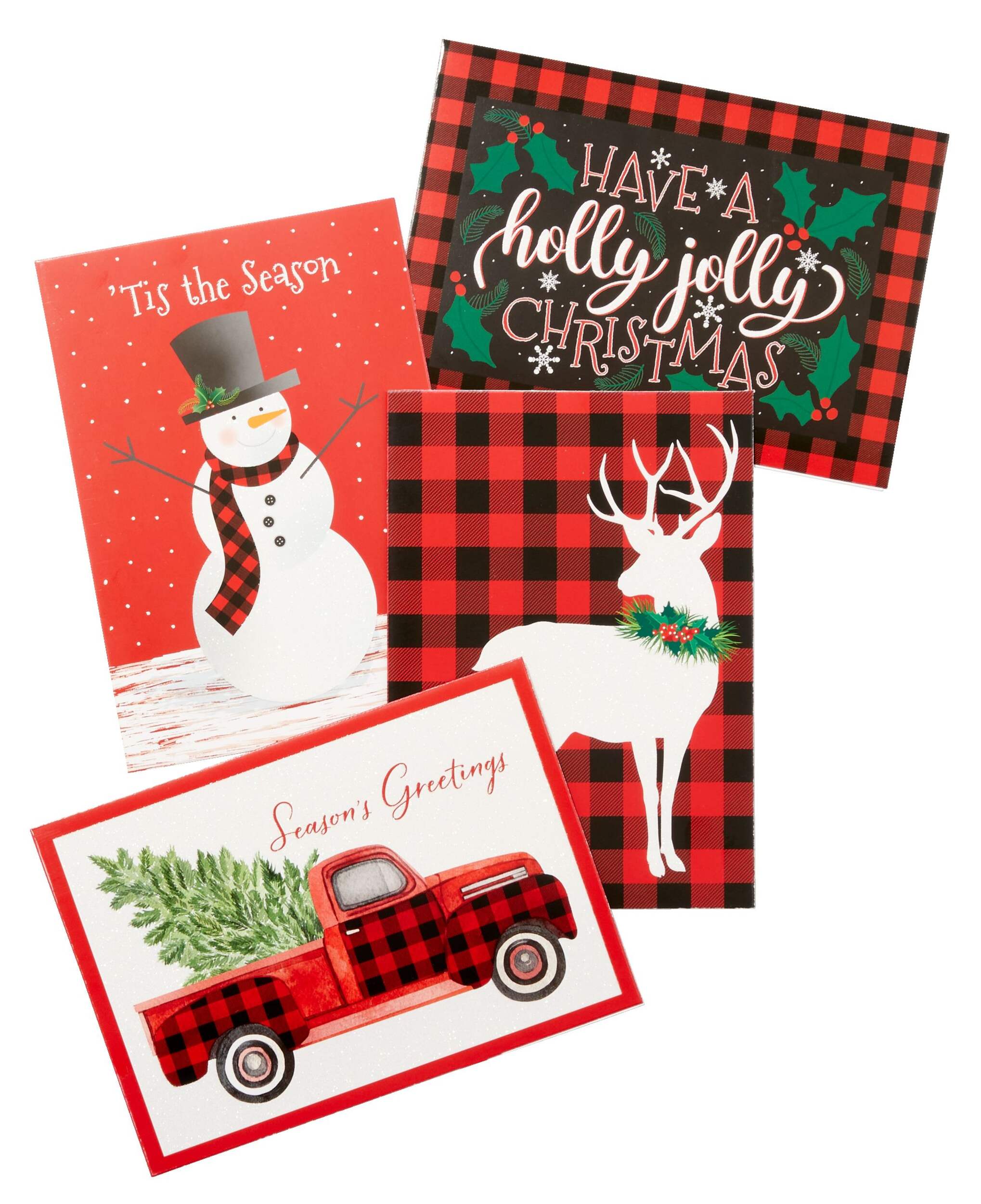 FOR LIVING Christmas Cards with Envelopes, English, Plaid, Assorted Designs, 24-pc | Party City