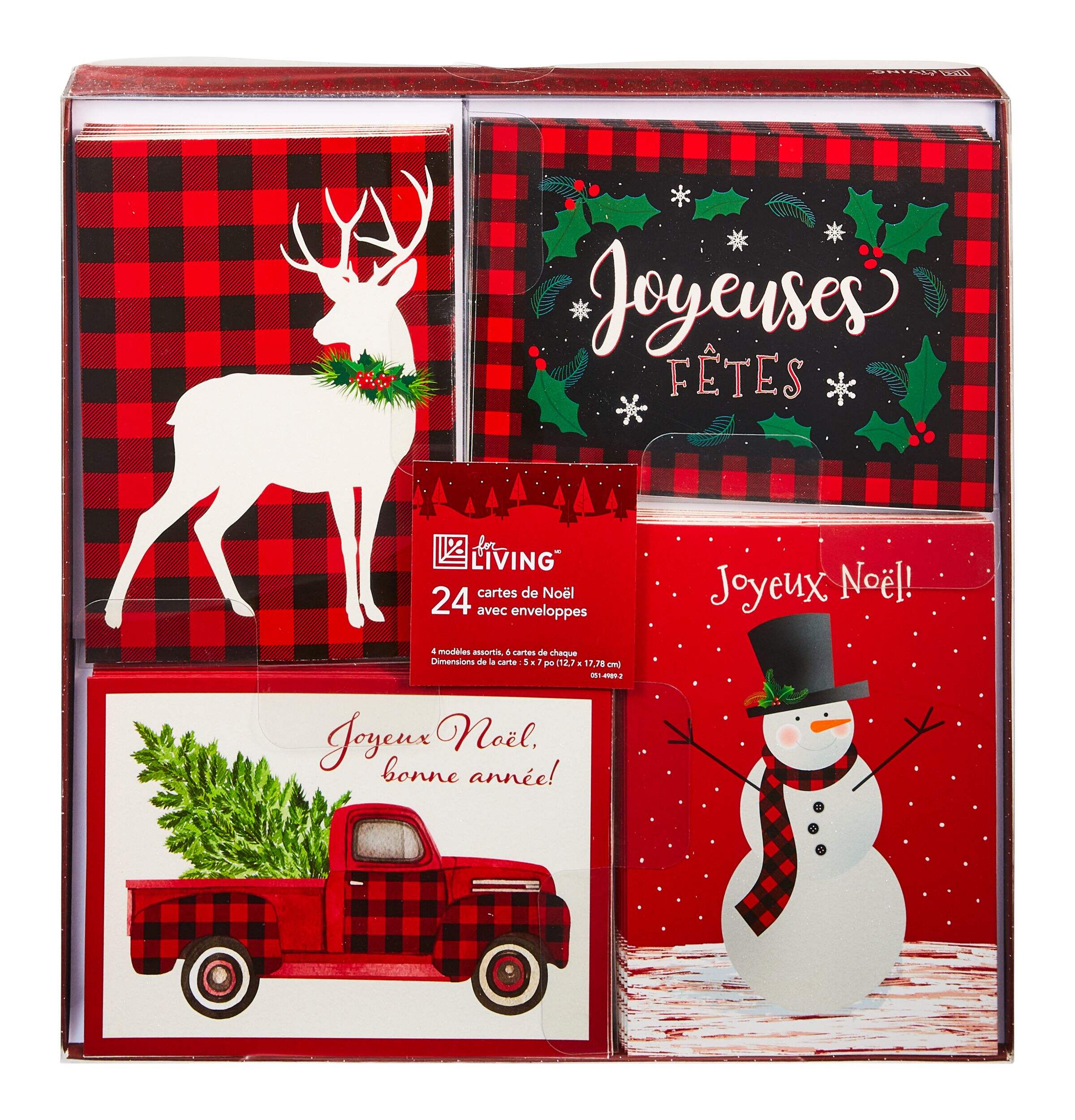 FOR LIVING Christmas Cards with Envelopes, French, Plaid, Assorted Designs, 24-pc | Party City