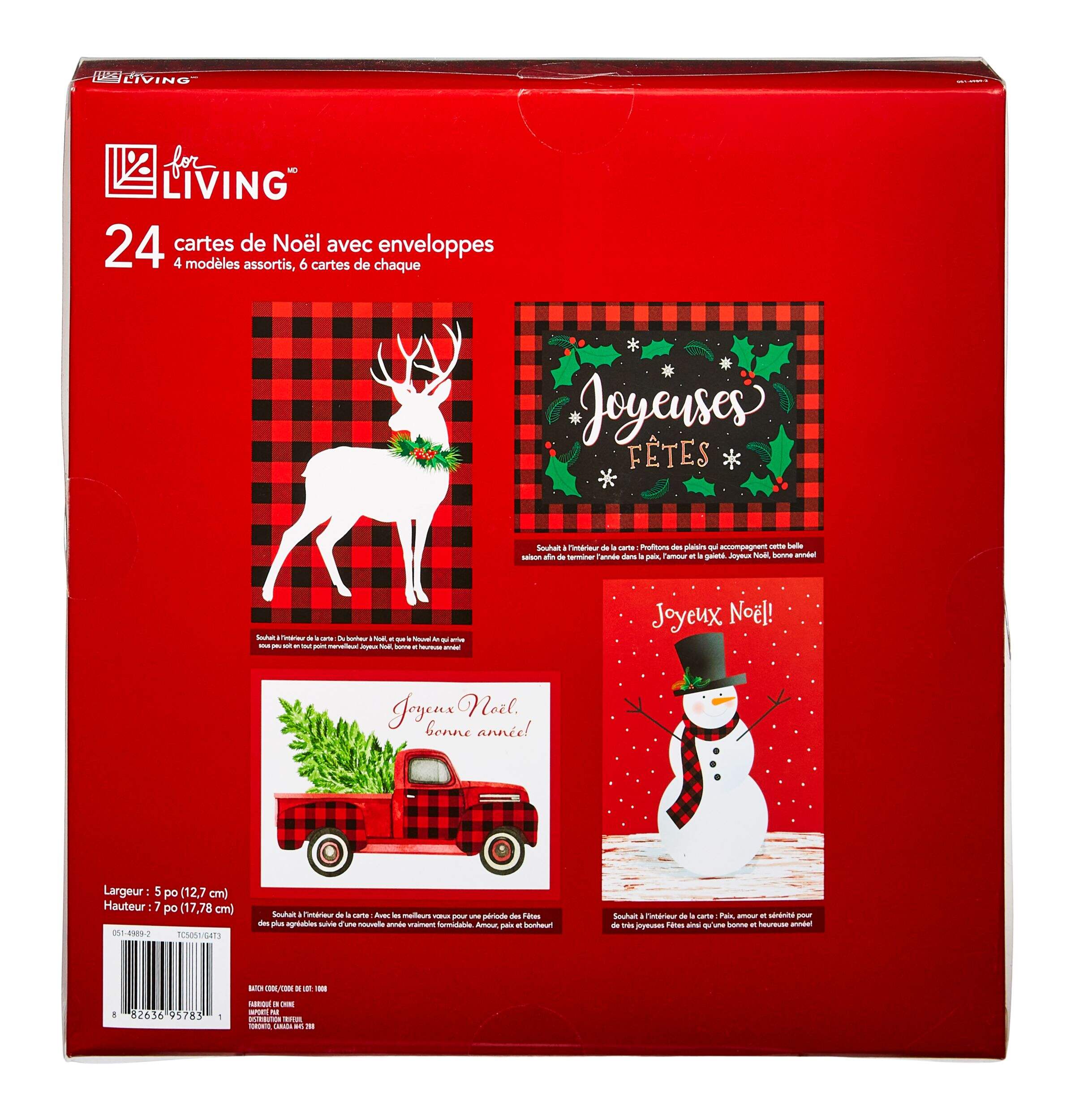 FOR LIVING Christmas Cards with Envelopes, French, Plaid, Assorted Designs, 24-pc | Party City